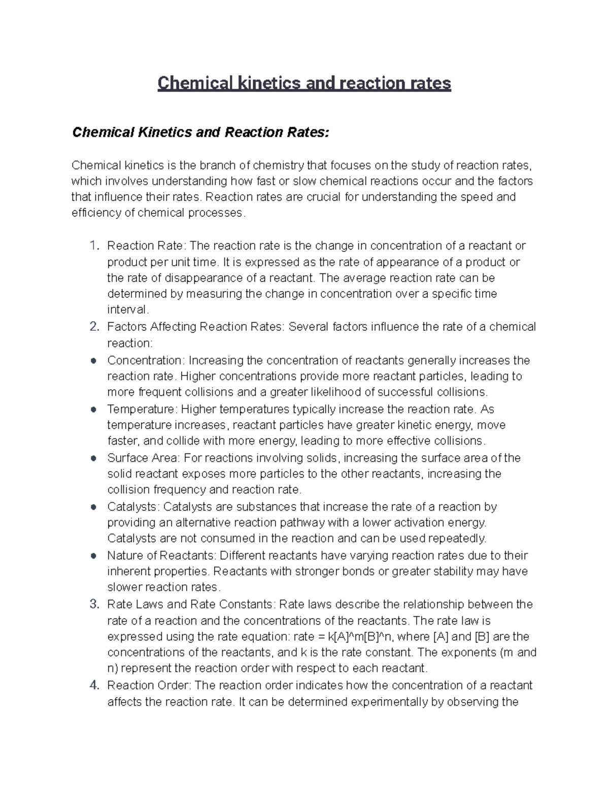 Notes on Chemical kinetics and reaction rates - Chemical kinetics and ...