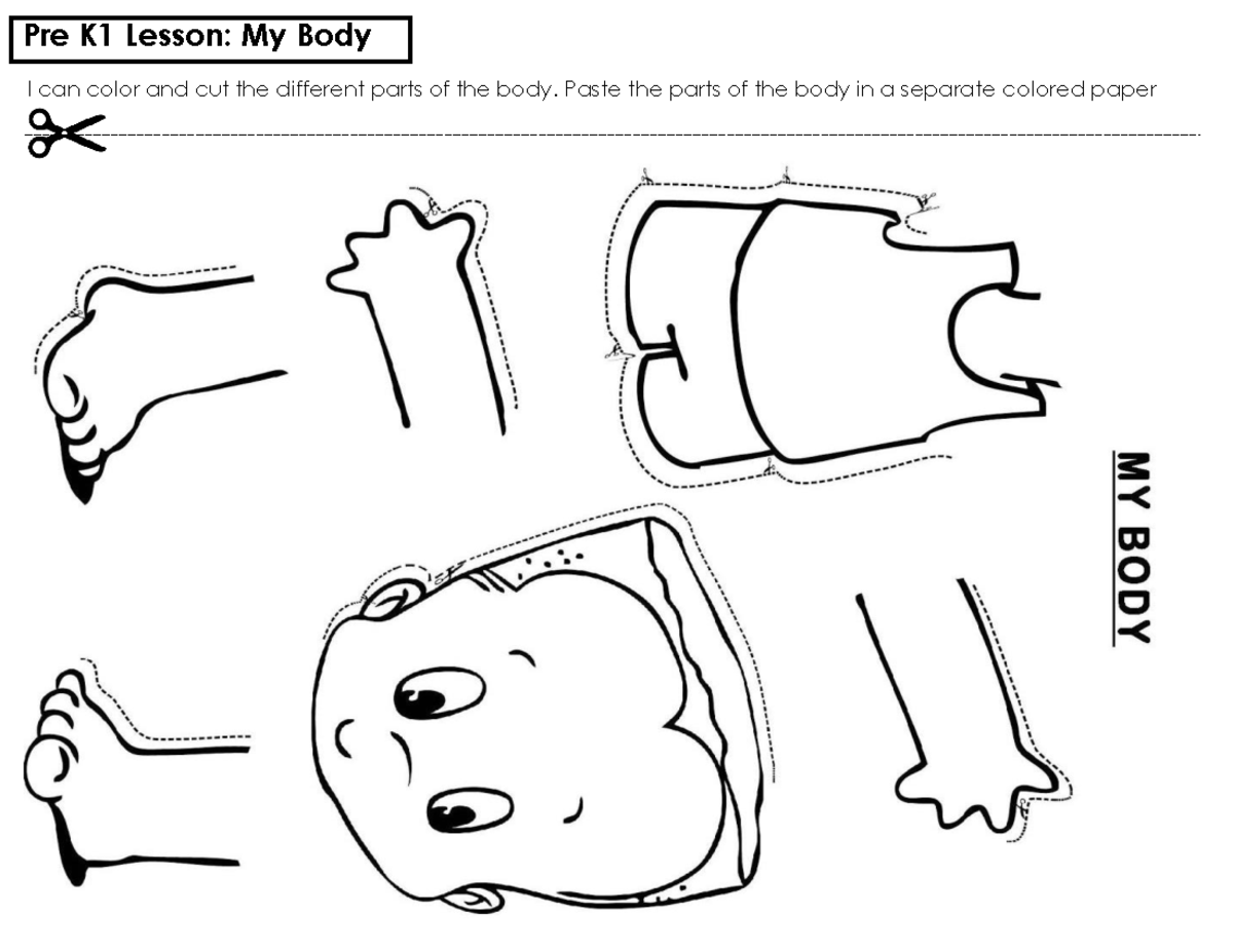 Worksheet-Week 10-03 K1 - Pre K1 Lesson: My Body I can color and cut ...