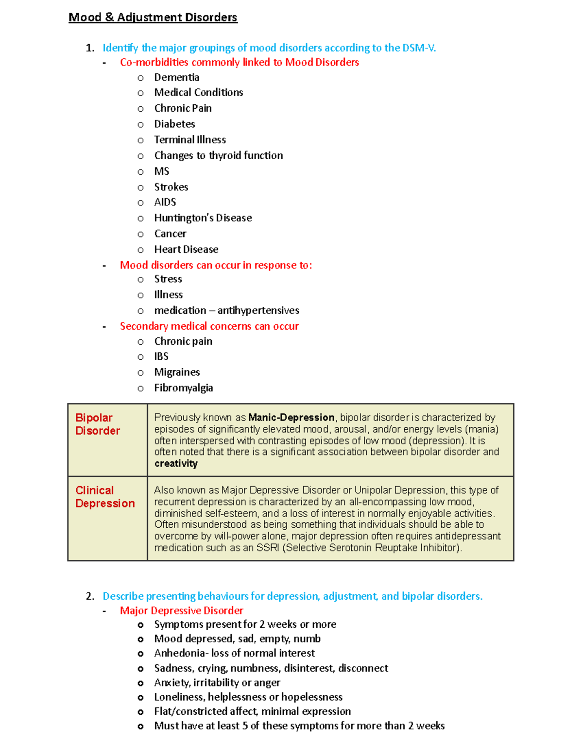 Mood & Adjustment Disorders - Mood & Adjustment Disorders Identify the ...