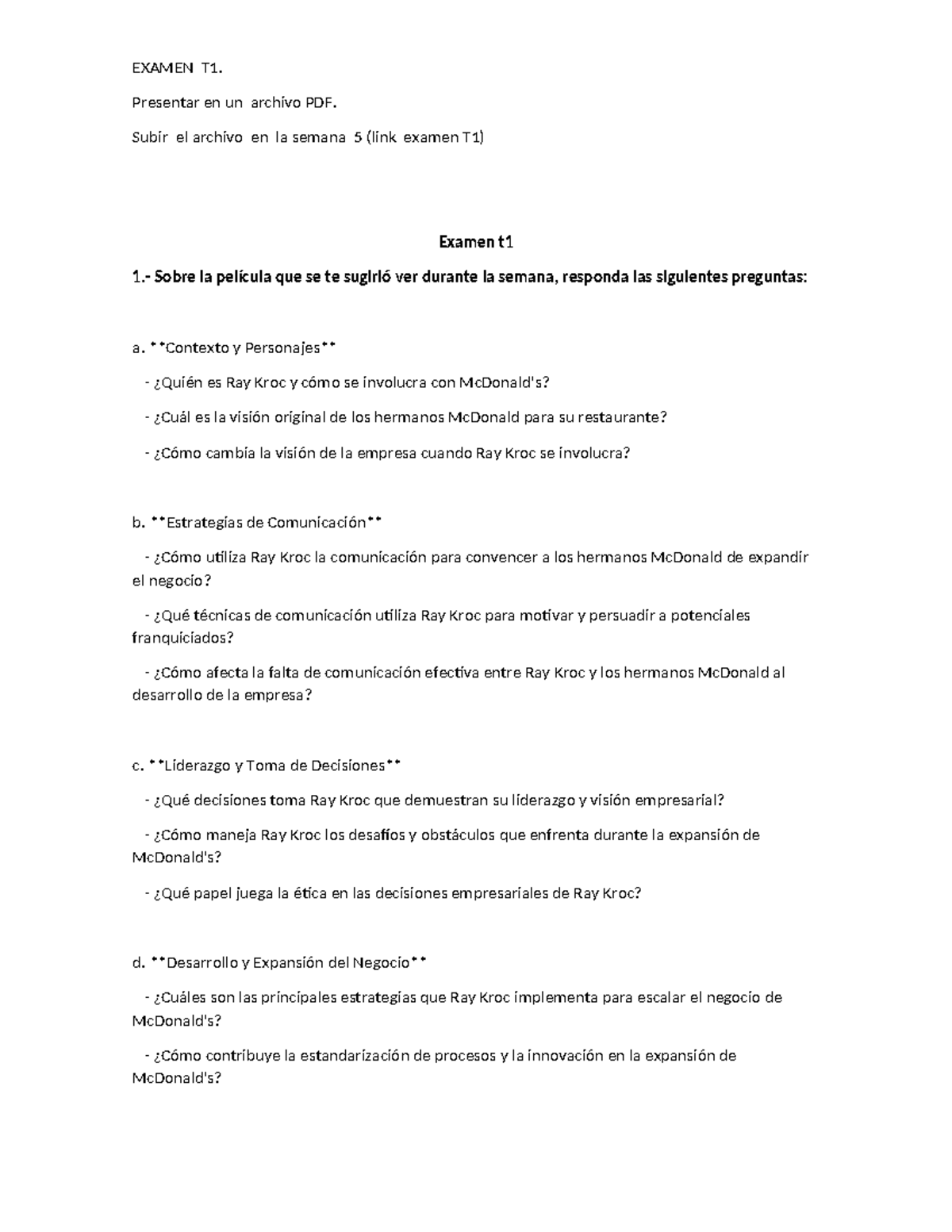 Examen T 1 - Presentar en un archivo PDF. Subir el archivo en la semana 5 (link examen T1 ...