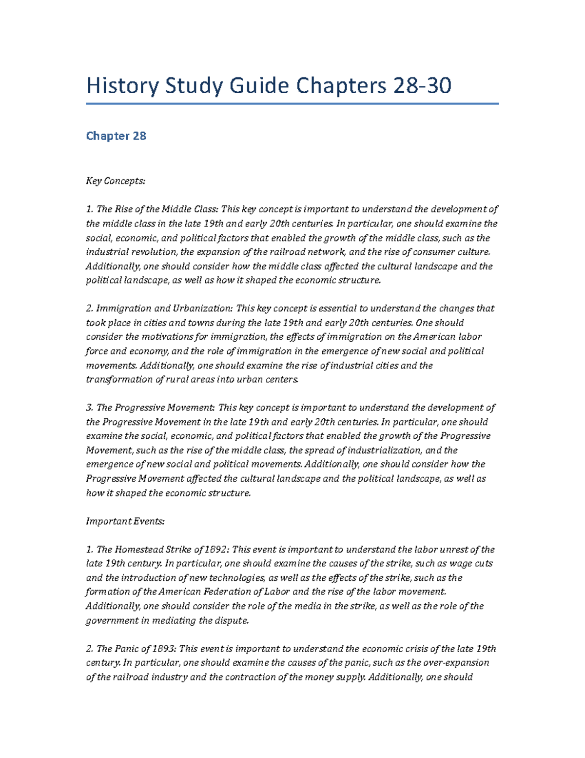 History Study Guide Chapters 28-30 - History Study Guide Chapters 28 ...