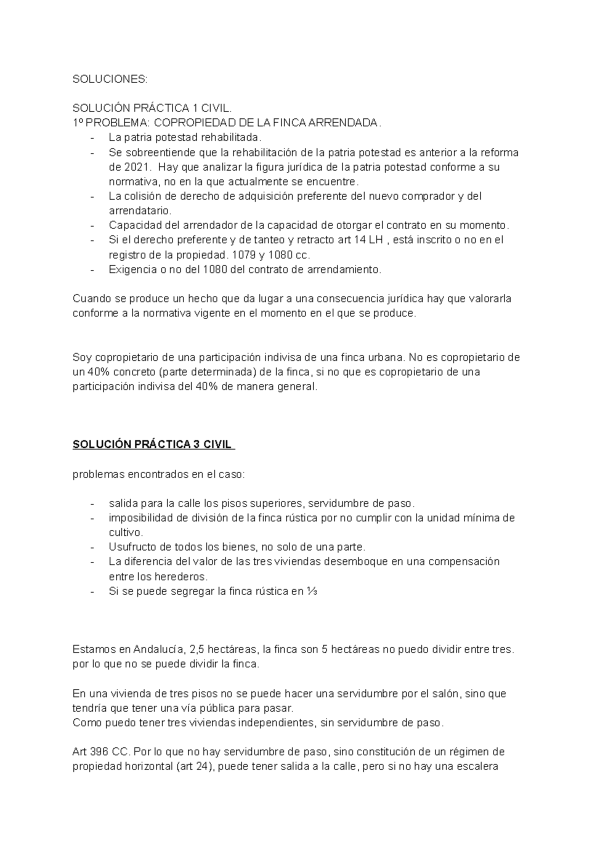 Solución práctica civil - SOLUCIONES: SOLUCIÓN PRÁCTICA 1 CIVIL. 1º ...