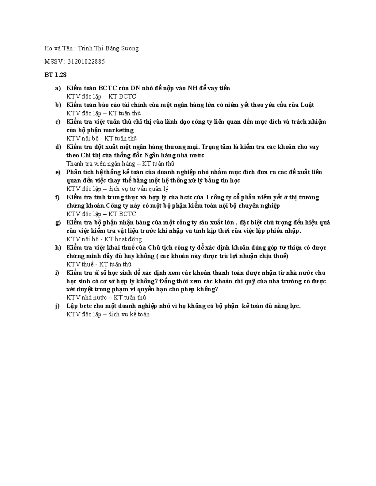 Trịnh Thị Băng Sương-312010 22885 KTCB - Họ và Tên : Trịnh Thị Băng ...