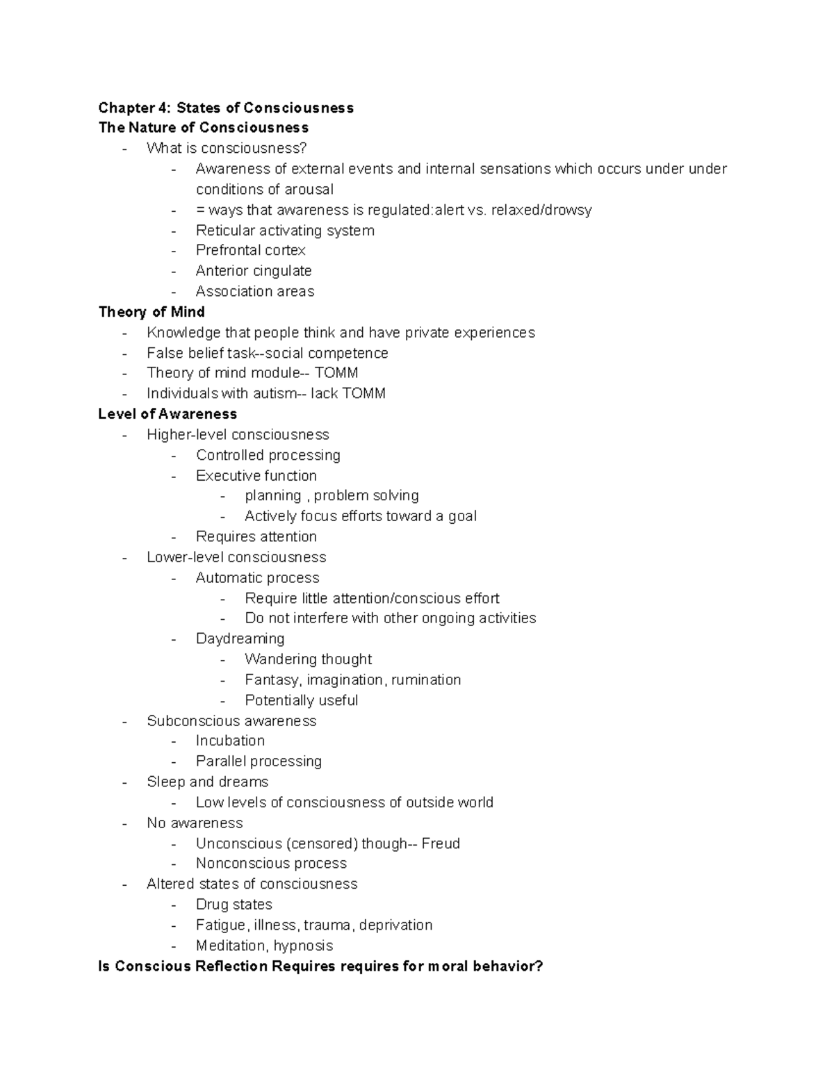 Chapter 4 psych - Chapter 4: States of Consciousness The Nature of ...