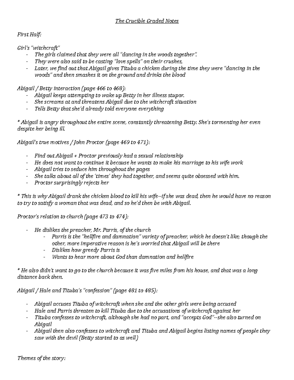 First Half Crucible Notes - The Crucible Graded Notes First Half: Girl ...
