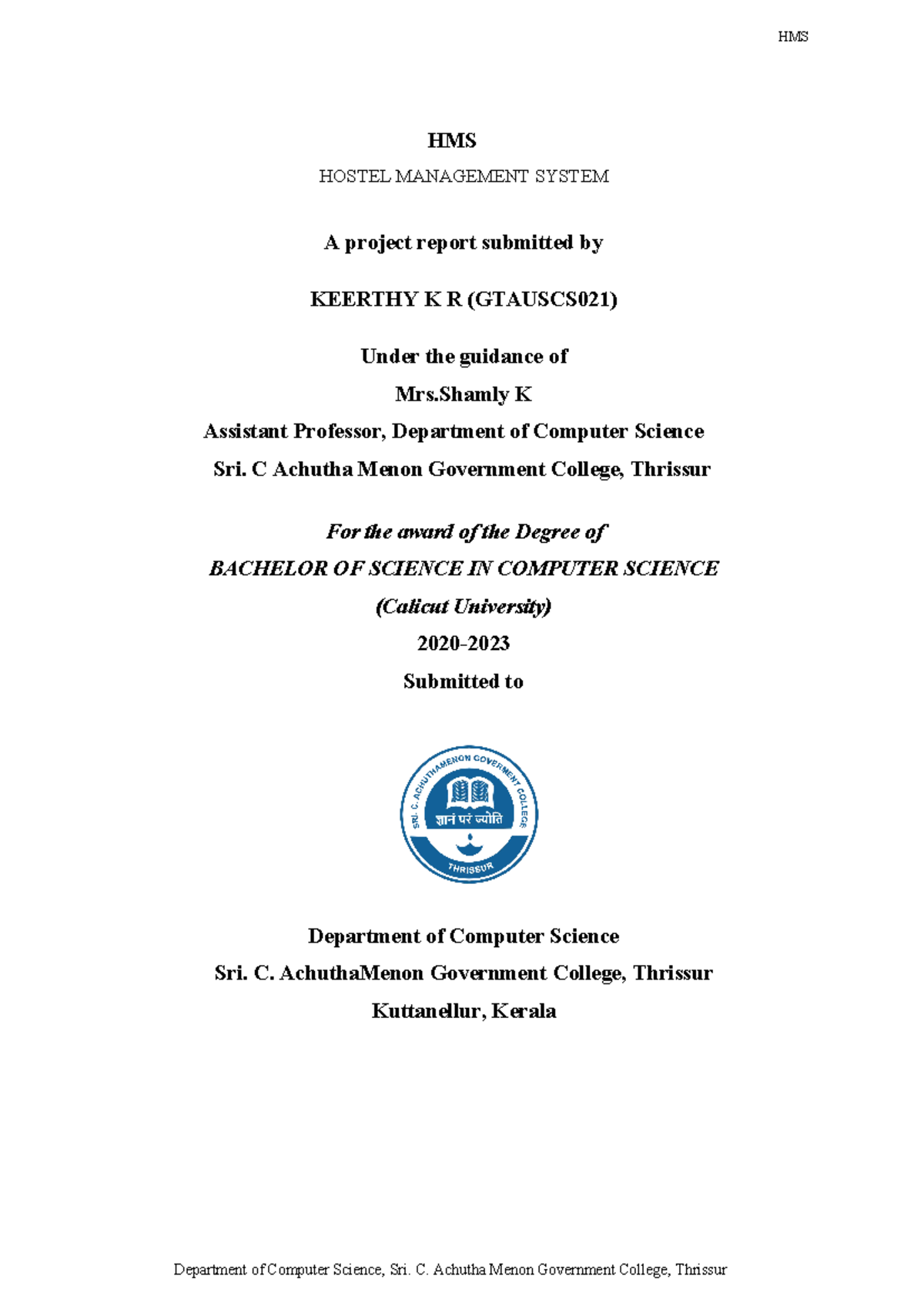 Final Hms (2)(9).languagetool (1) - HMS HOSTEL MANAGEMENT SYSTEM A project report submitted by ...