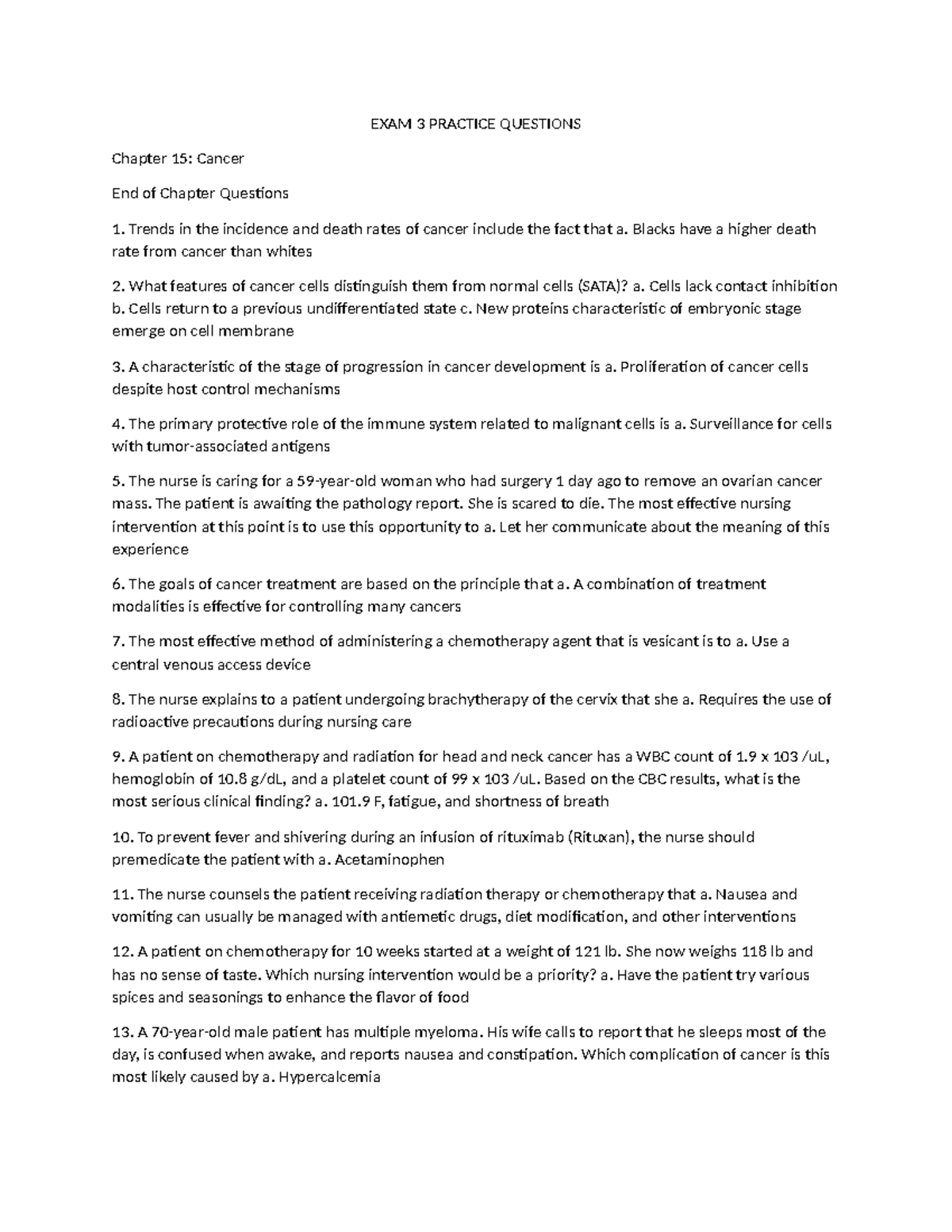 EXAM 3 Practice Questions - EXAM 3 PRACTICE QUESTIONS Chapter 15 ...