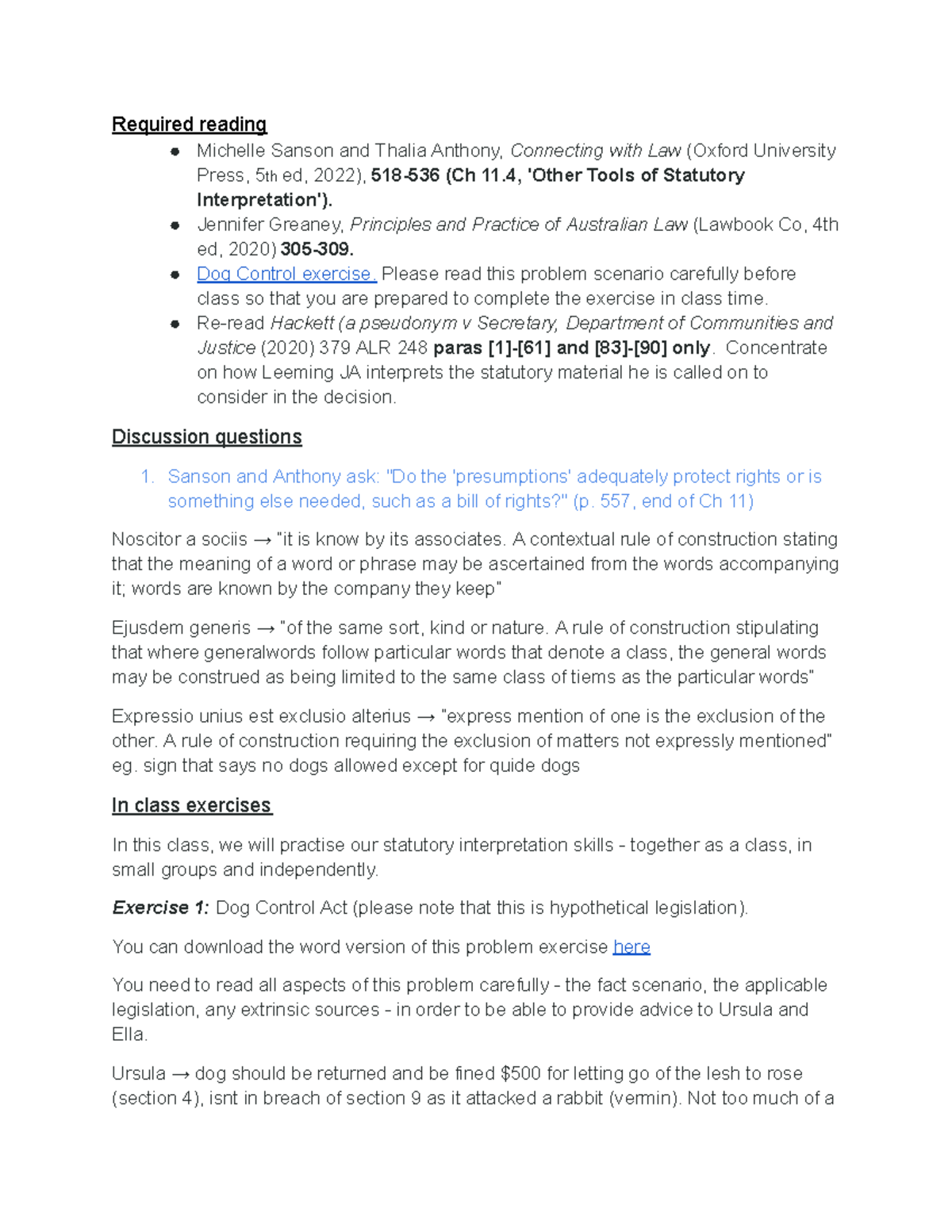 Module 20 - statutory interpretation II - Required reading Michelle ...