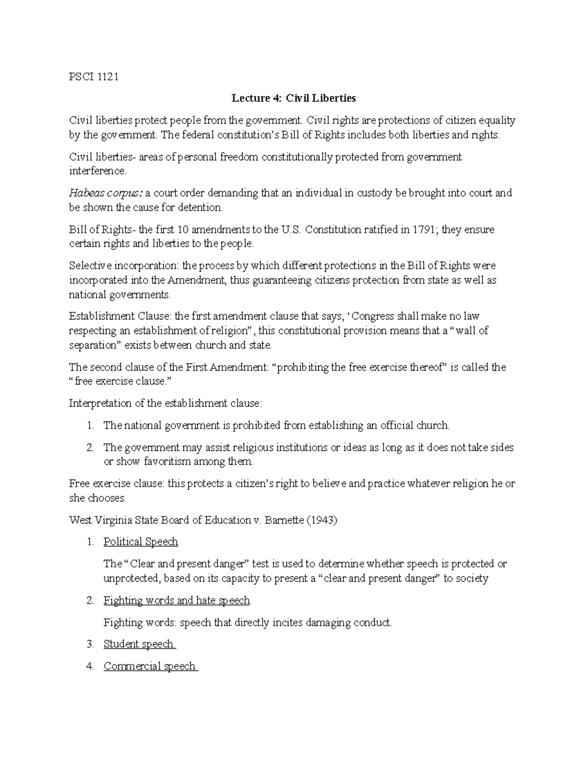 PSCI 1121 notes d - We the People - PSCI 1121 Lecture 4: Civil ...