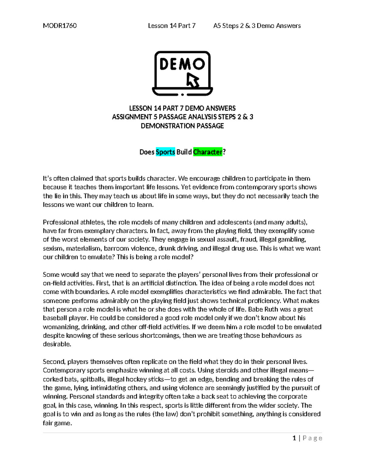 MODR1760A SU24 Lesson 14 How To Demo Worksheet Answers - LESSON 14 PART ...
