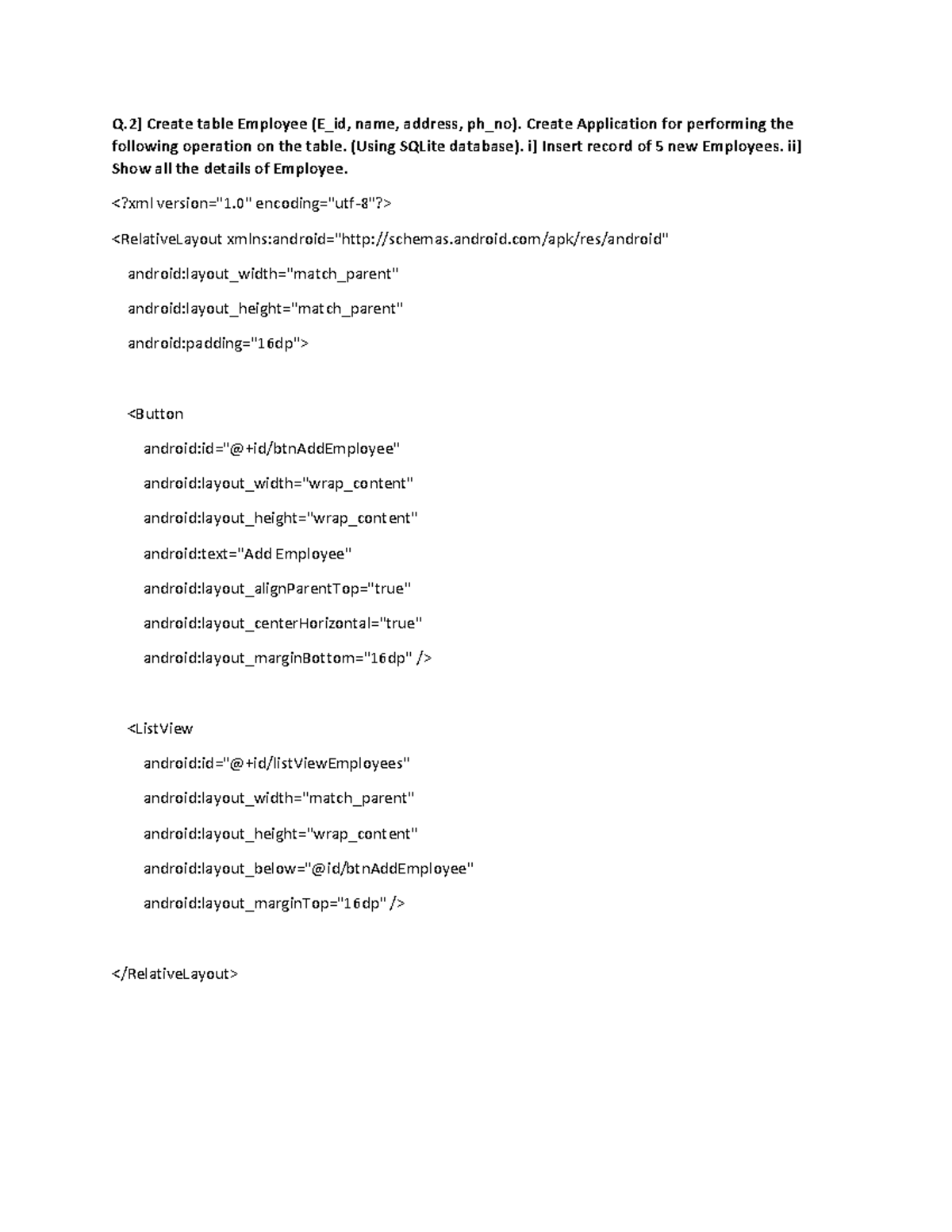 Slip 7 2 - slip 7 Q2 - Q] Create table Employee (E_id, name, address ...