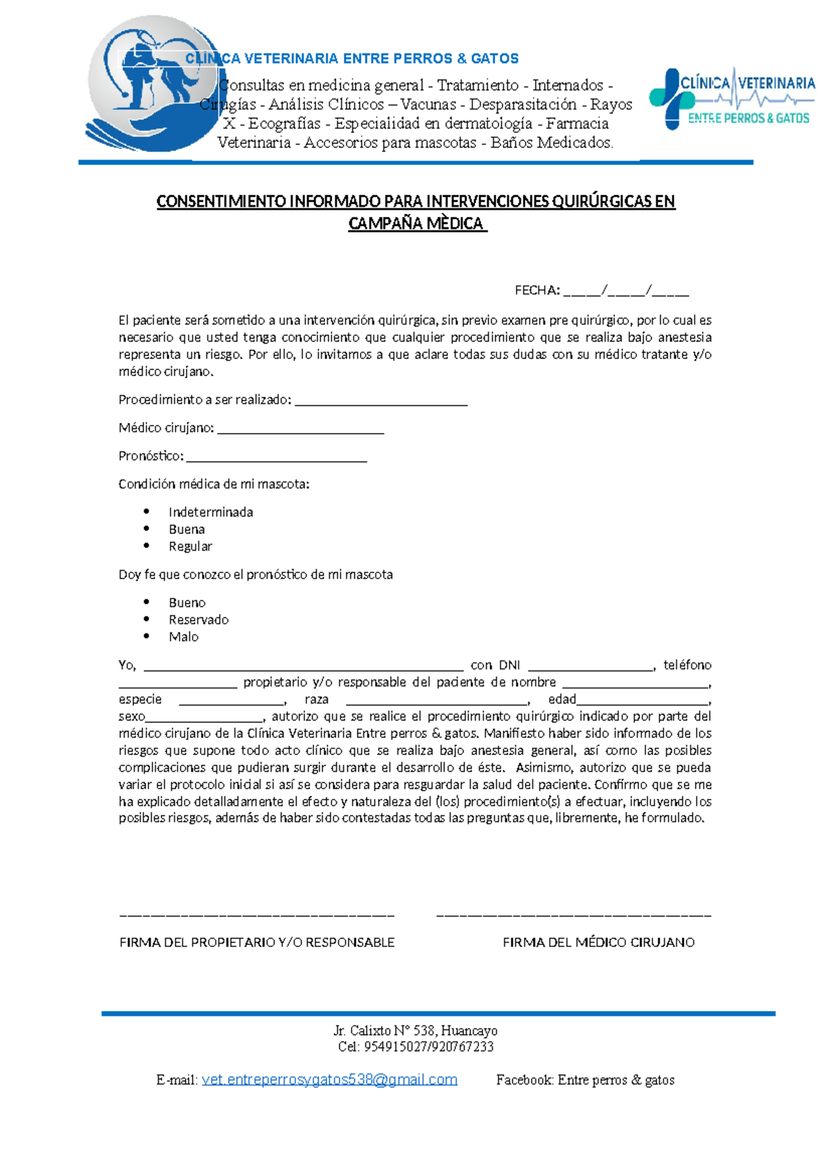 Consentimiento Informado PARA Intervenciones Quirúrgicas POR Campaña ...