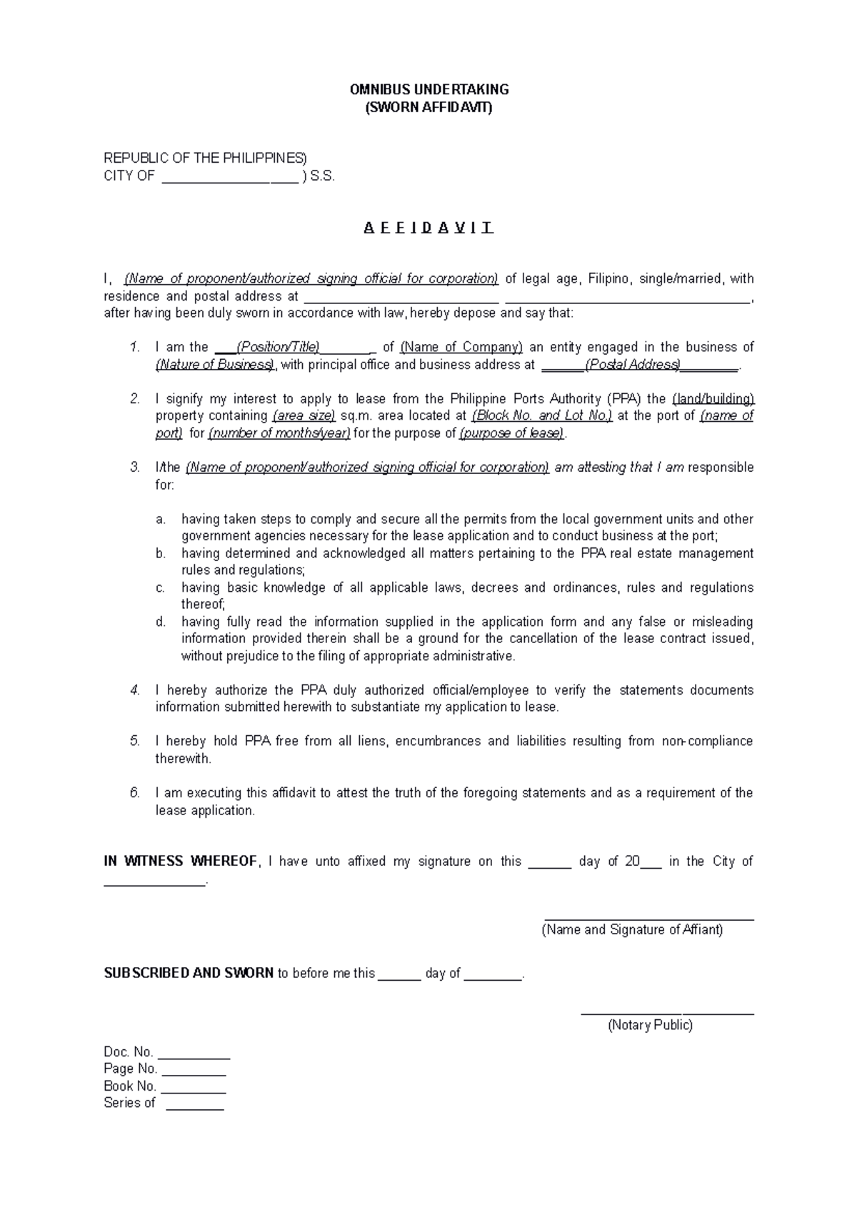 Omnibus Undertaking Form 07042023 - OMNIBUS UNDERTAKING (SWORN ...