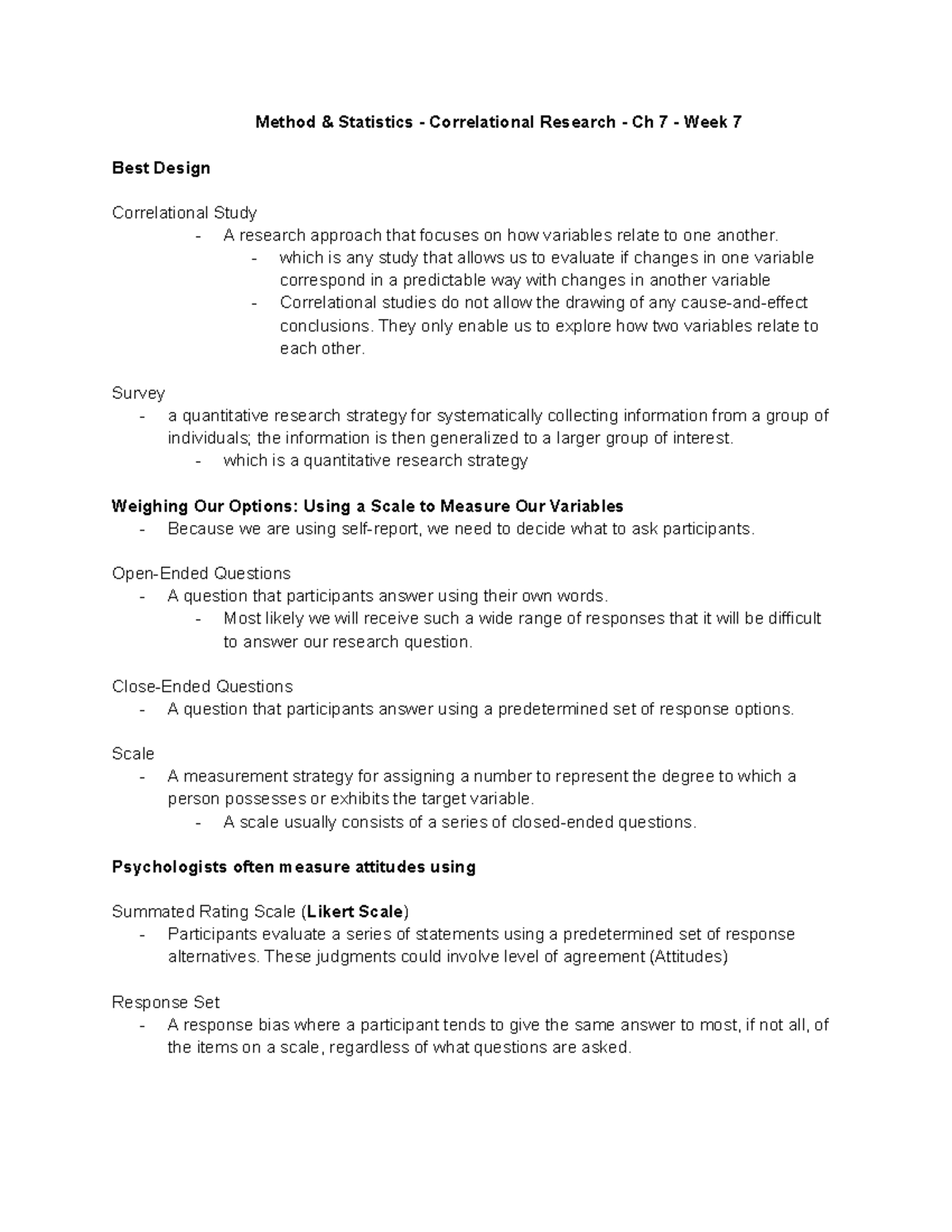 Method & Statistics - Correlational Research - Ch 7 - Week 7 - Method ...