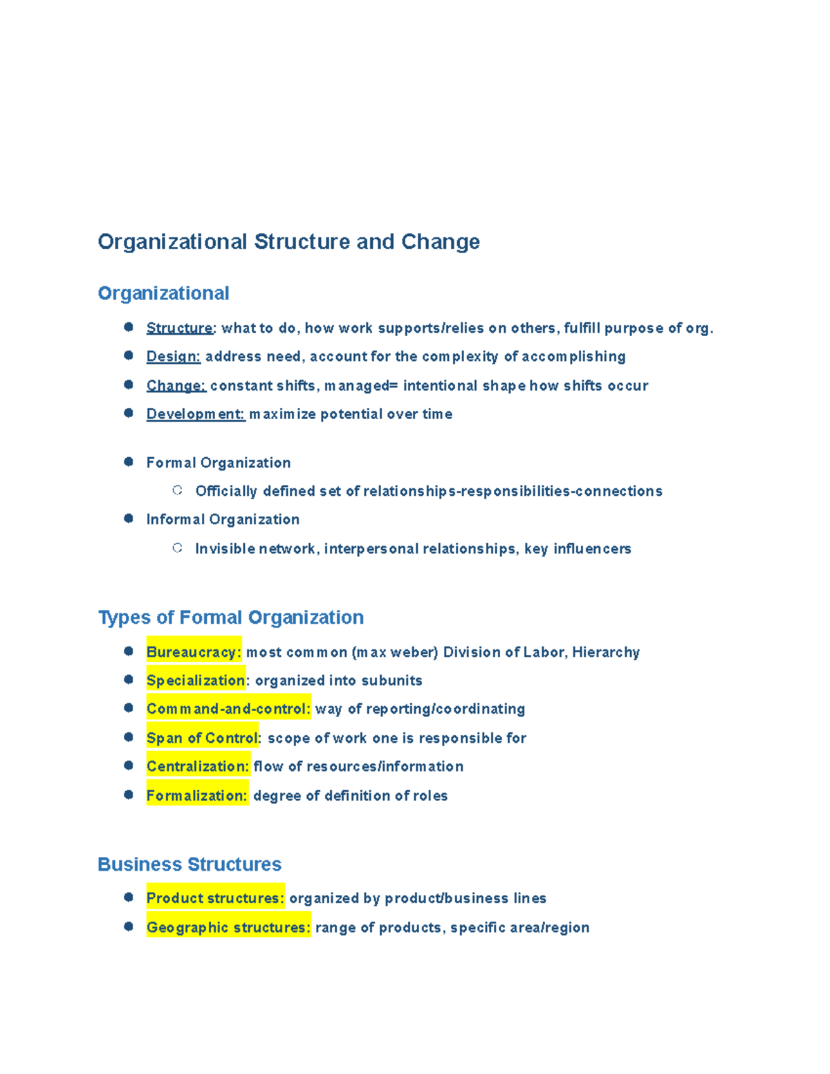 AESHM Chapter 10 - Organizational Structure and Change Organizational ...