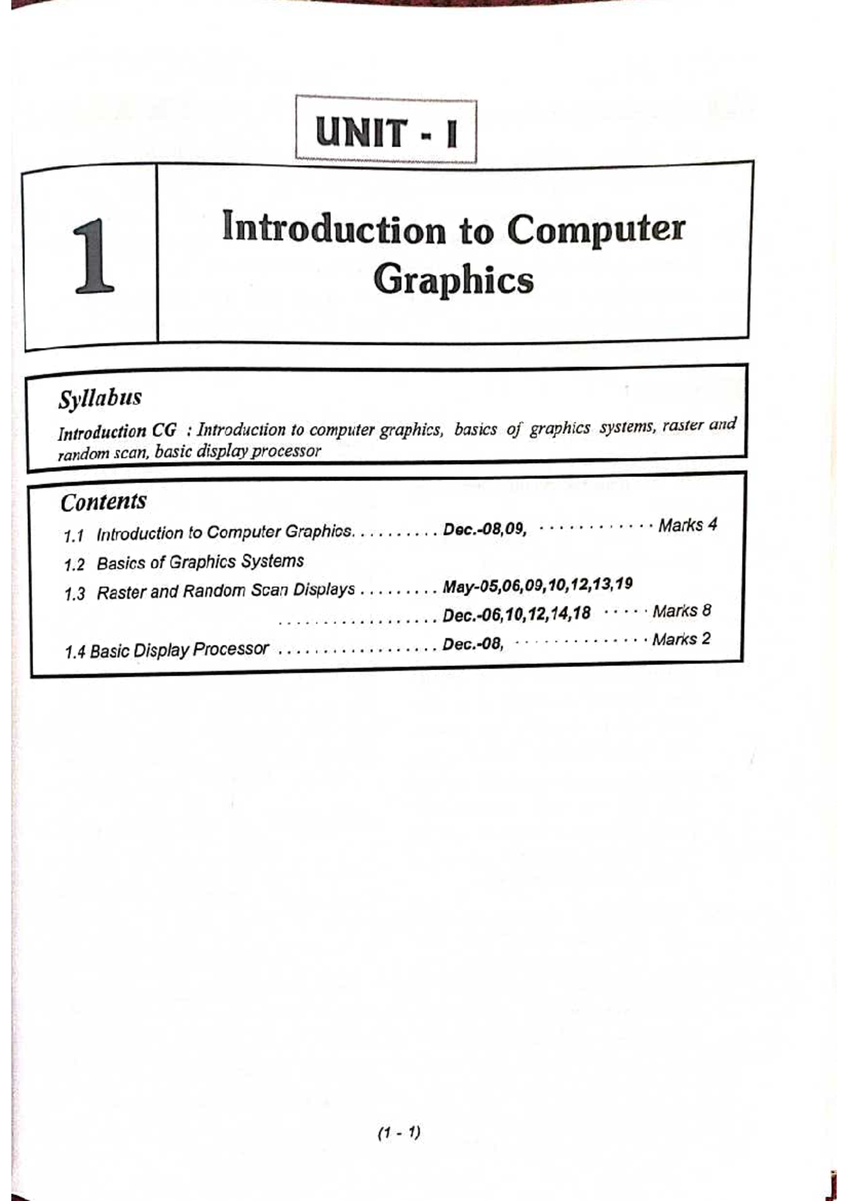 CG UNIT 1&2 - it is decode of cg - UNIT I 1 Introduction to Computer Graphics Syllabus ...
