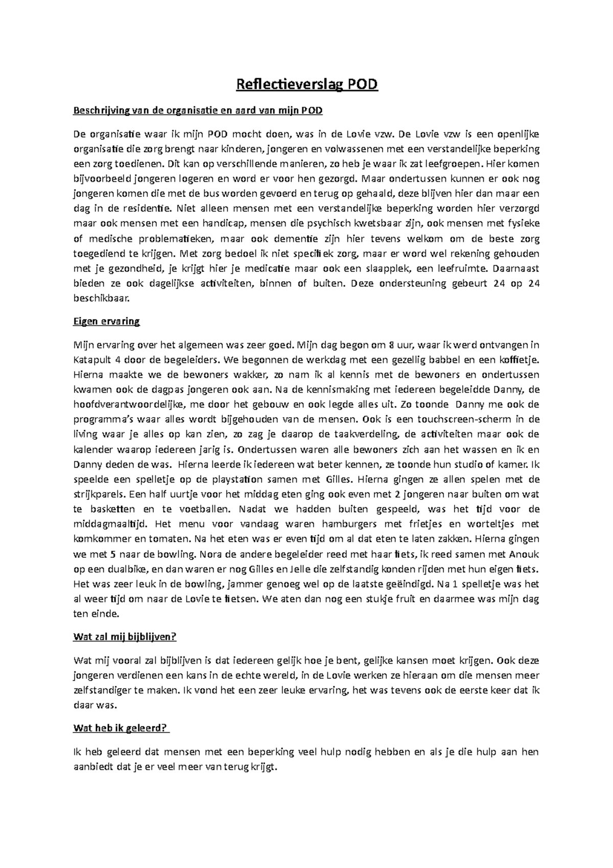 Reflectieverslag POD - Kaatje heeft teveel taken - Reflectieverslag POD Beschrijving van de ...