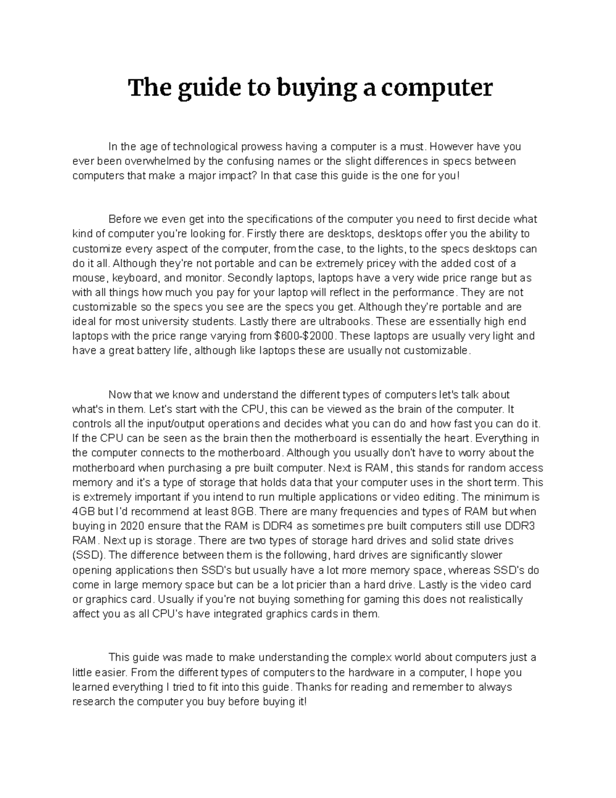 Guide To Buying AComputer - The guide to buying a computer In the age ...