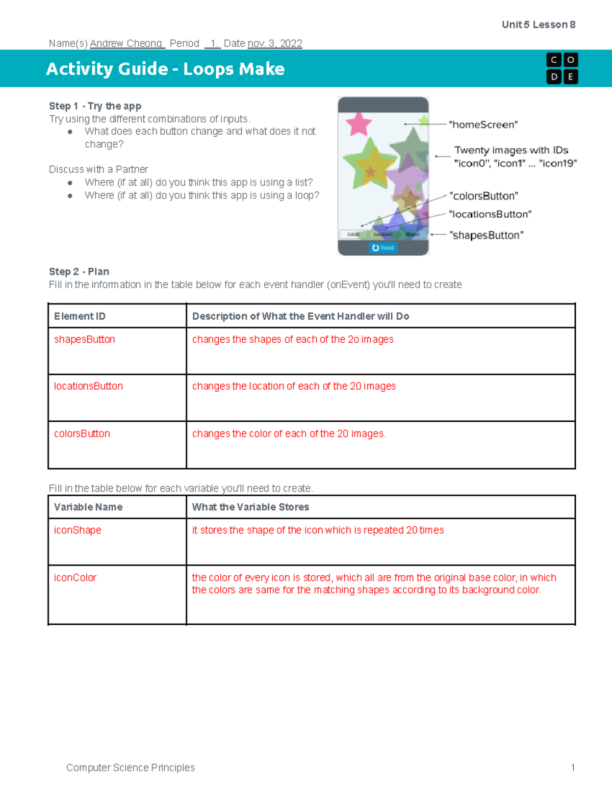 Copy Of Activity Guide Loops Make Unit 5 Lesson 8 Unit 5 Lesson 8 Name S Andrew Cheong