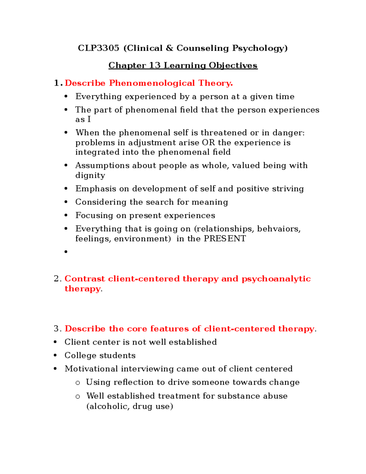 Chapter 13 Learning Objectives clinical and counseling - CLP3305 ...