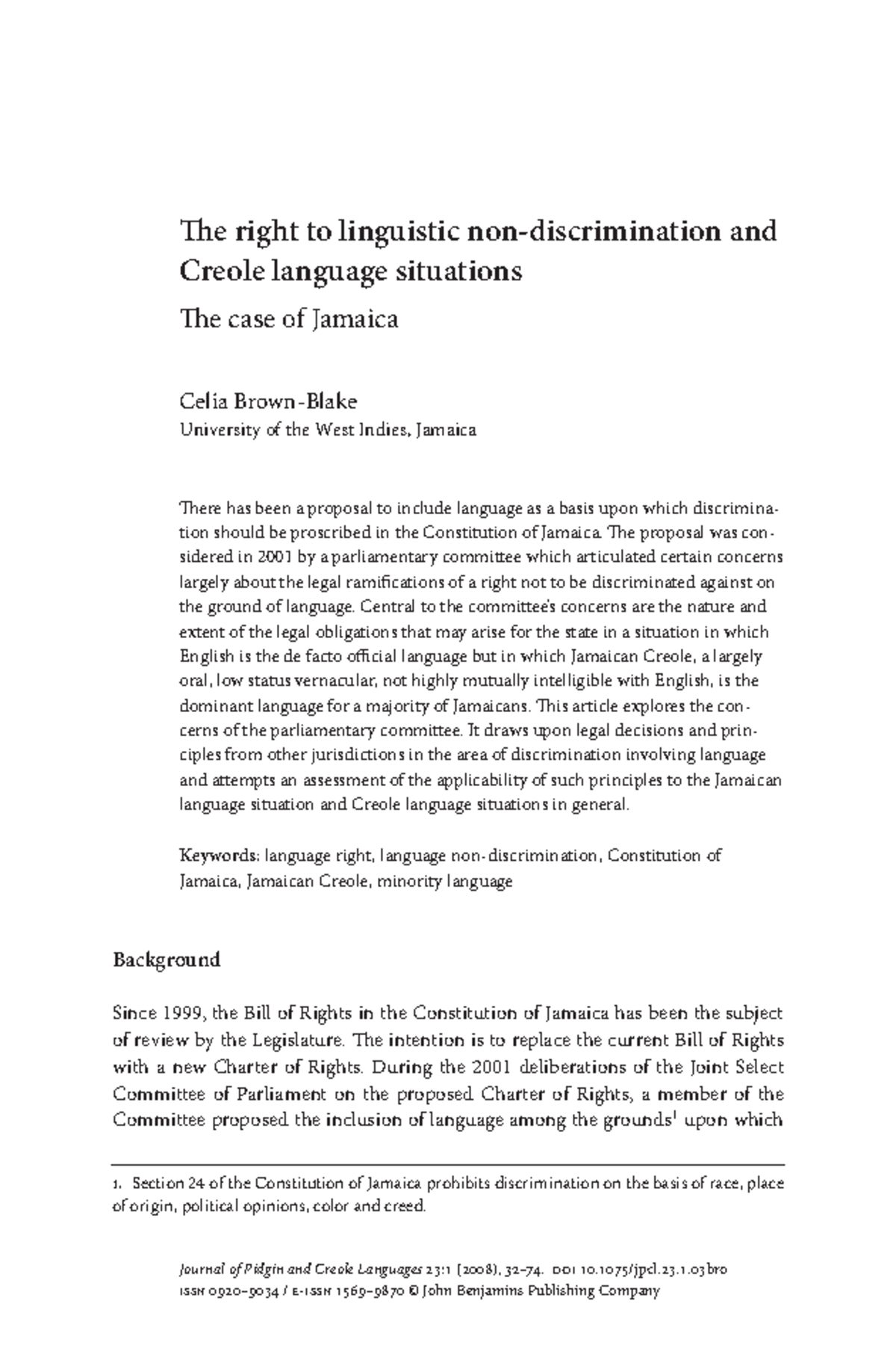 Brown-blake 2008 - The right to linguistic non-discrimination and ...