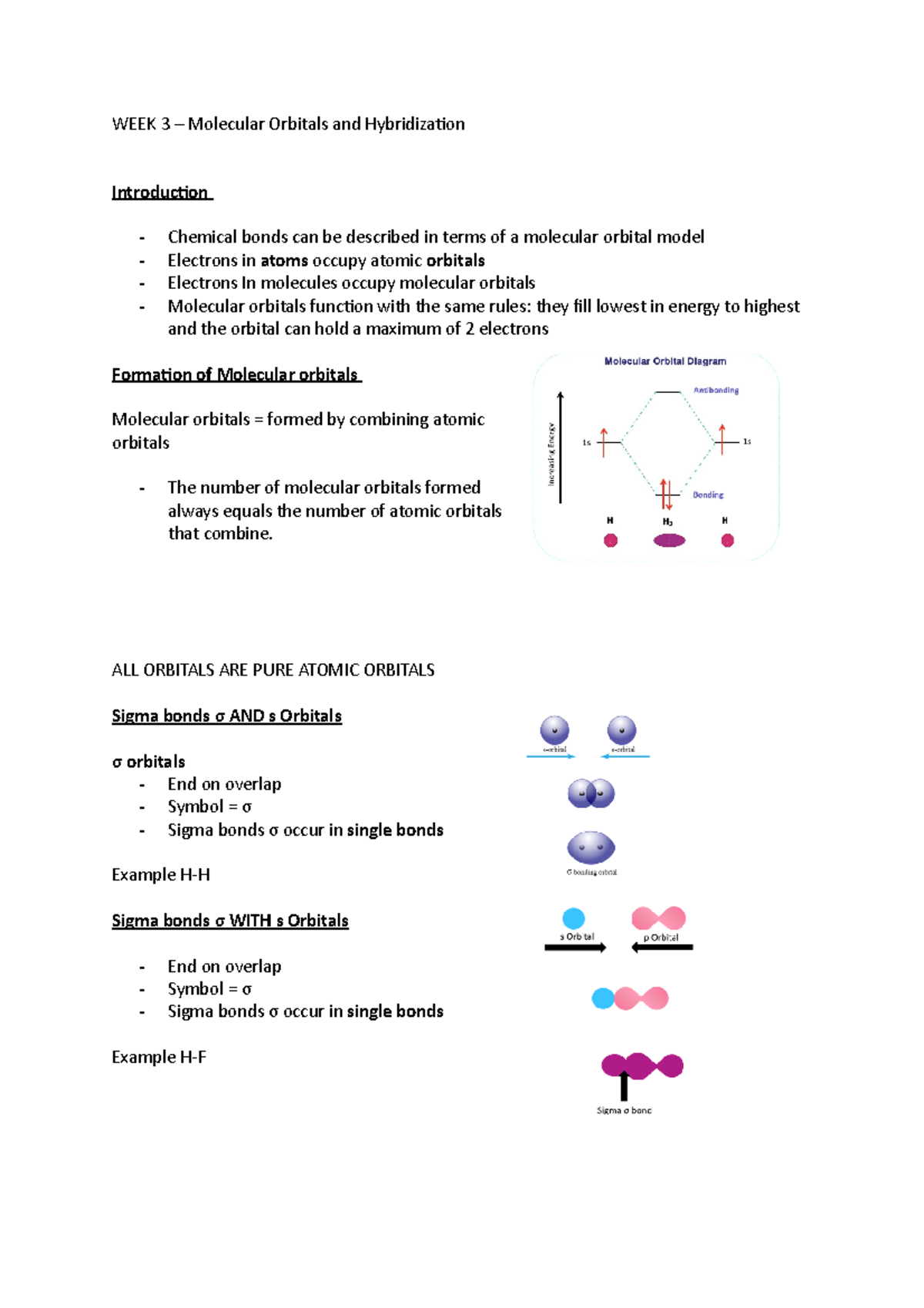 Molecular Orbitals and Hybridization - WEEK 3 – Molecular Orbitals and ...
