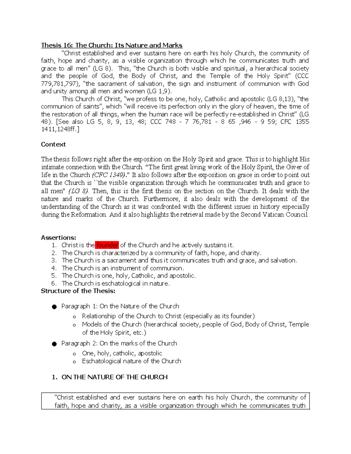 Thesis #16 Faciol March 16 - Thesis 16: The Church: Its Nature and ...