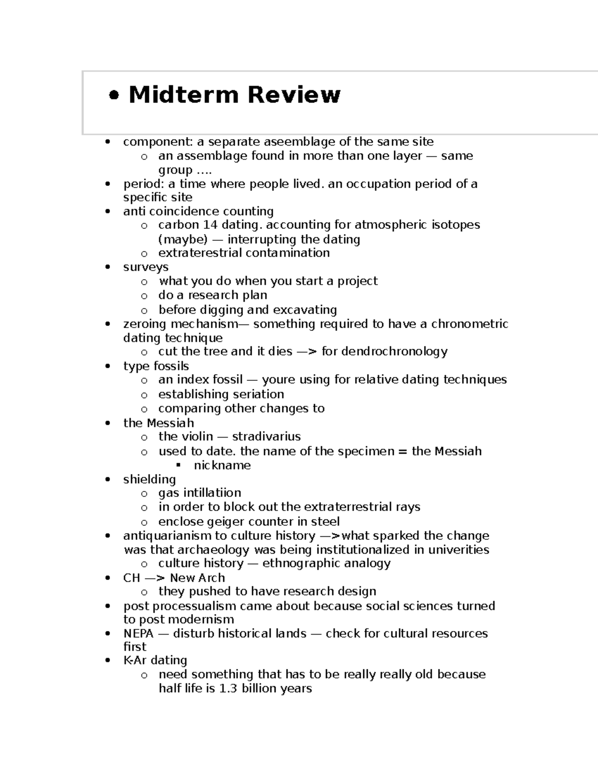 Anthro 2c midterm lecture notes - Midterm Review component: a separate ...