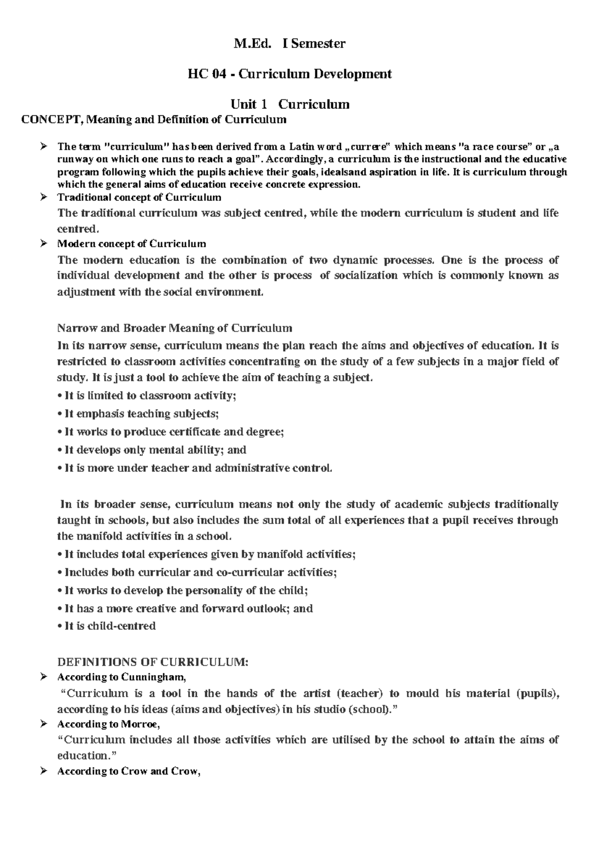 HC-4 Curriculum Development, First SEM, M. ED, Bengaluru CITY ...