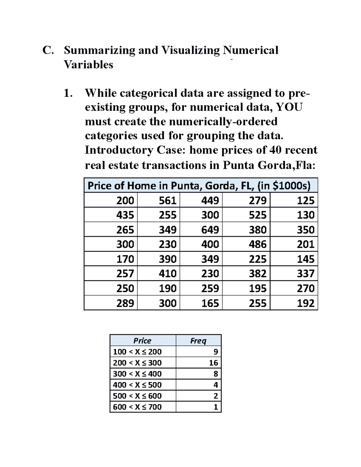 2 - ISDS 2000 - Chapter 2 Sections 3 and 5 - Outline - C. Summarizing and Visualizing Numerical ...