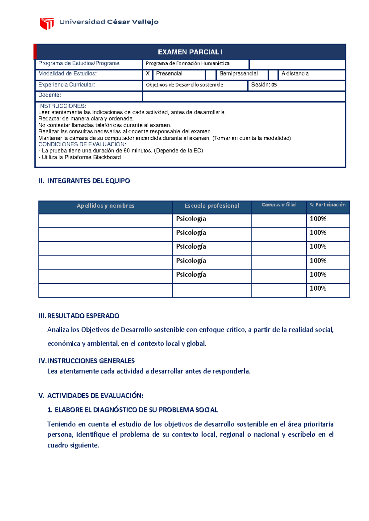 Examen Parcial 1 ODS - EXAMEN PARCIAL I Programa de Estudios/Programa ...