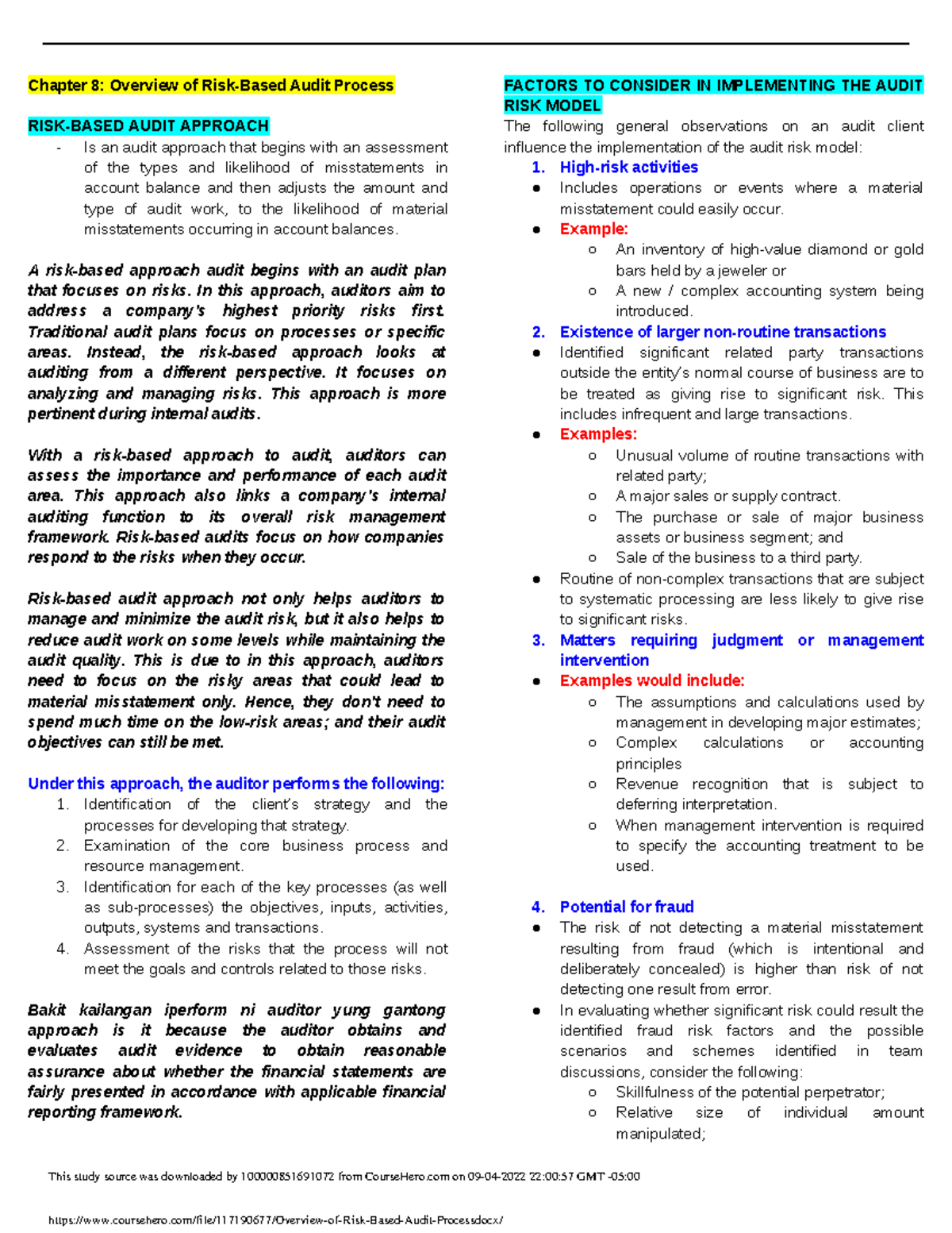 Overview of Risk Based Audit Process - Chapter 8: Overview of Risk ...