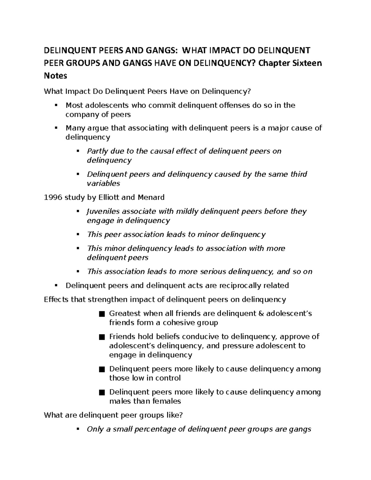 Juvenile Delinquency Ch.16 Notes - DELINQUENT PEERS AND GANGS: WHAT ...