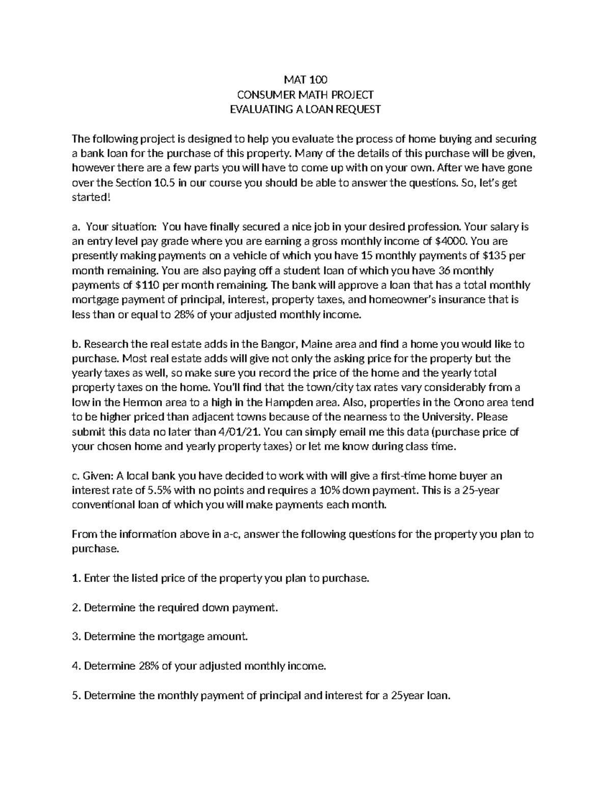 MAT 100 Consumer Project S-2021 - MAT 100 CONSUMER MATH PROJECT ...