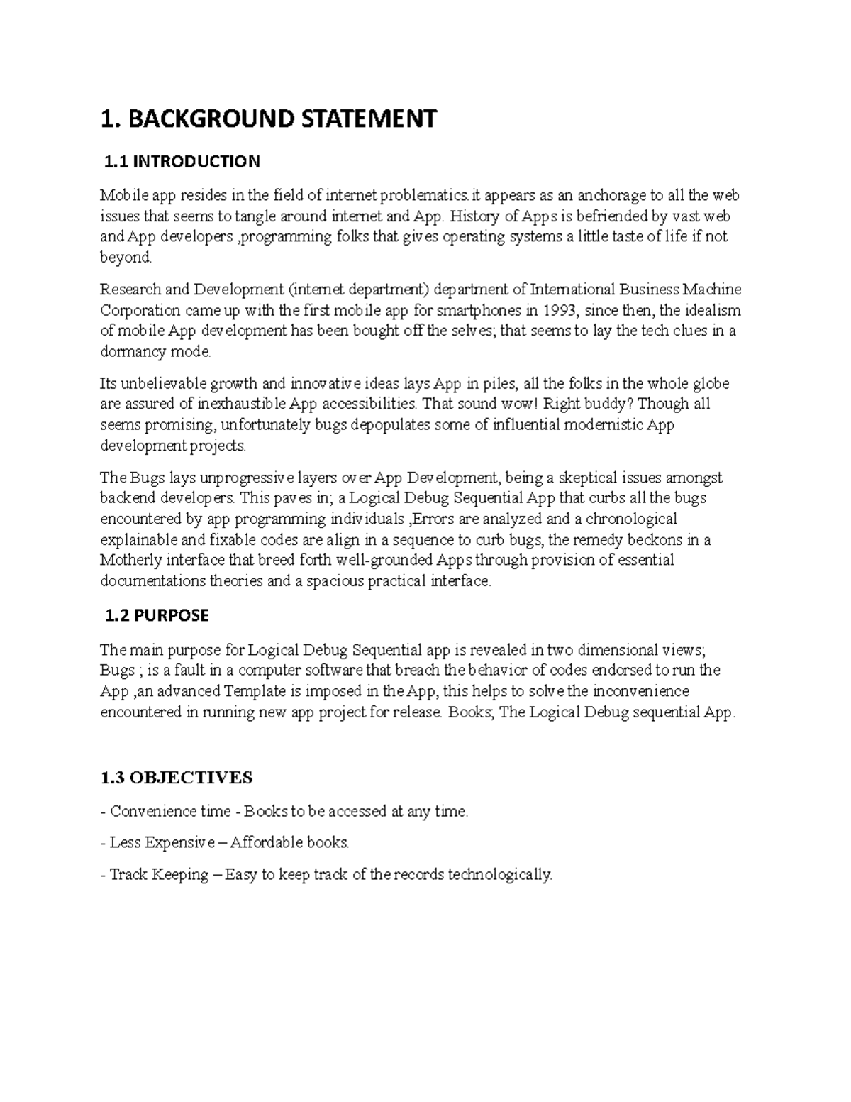 Task1 - desc! - 1. BACKGROUND STATEMENT 1 INTRODUCTION Mobile app ...