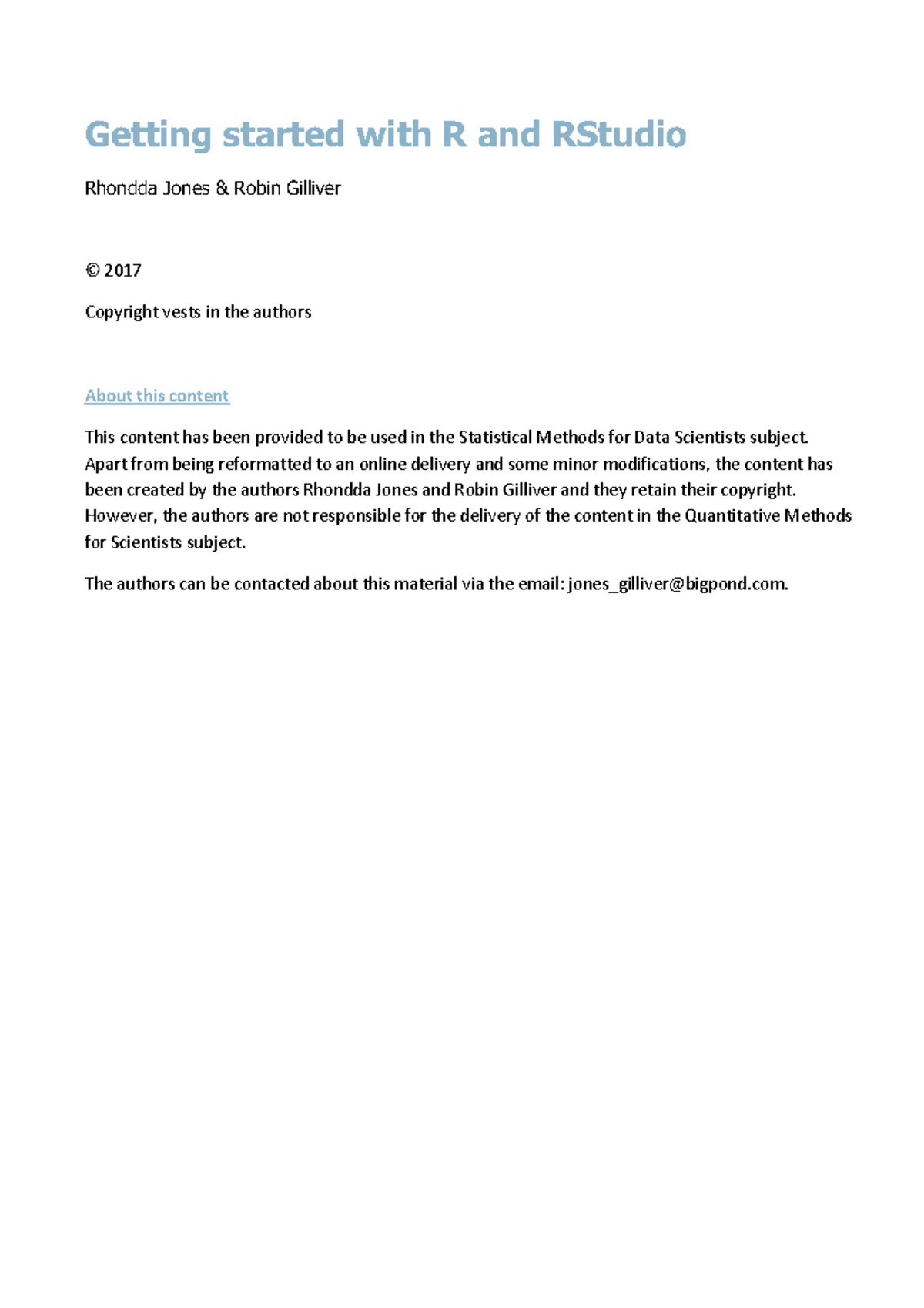 Getting Started with R and RStudio Feb2018 - Getting started with R and ...