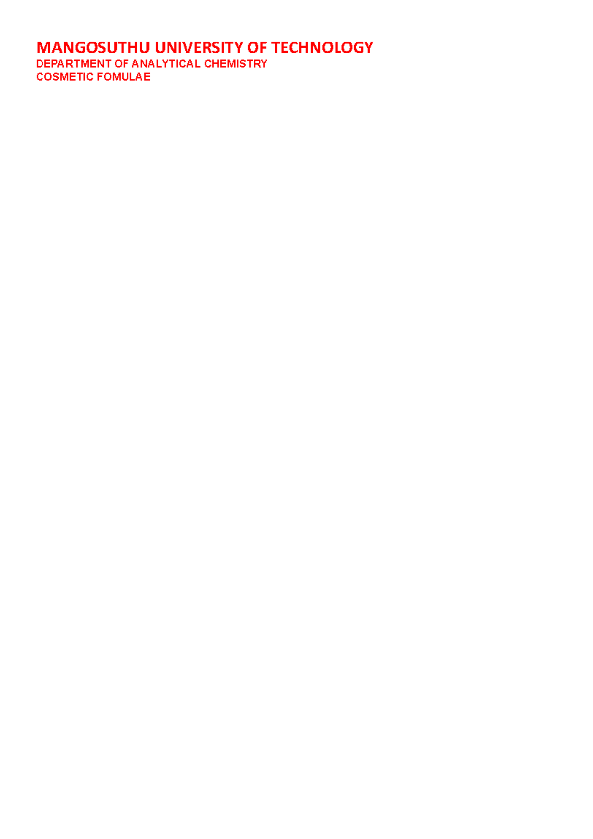 Cosmetology - NOTES - MANGOSUTHU UNIVERSITY OF TECHNOLOGY DEPARTMENT OF ...