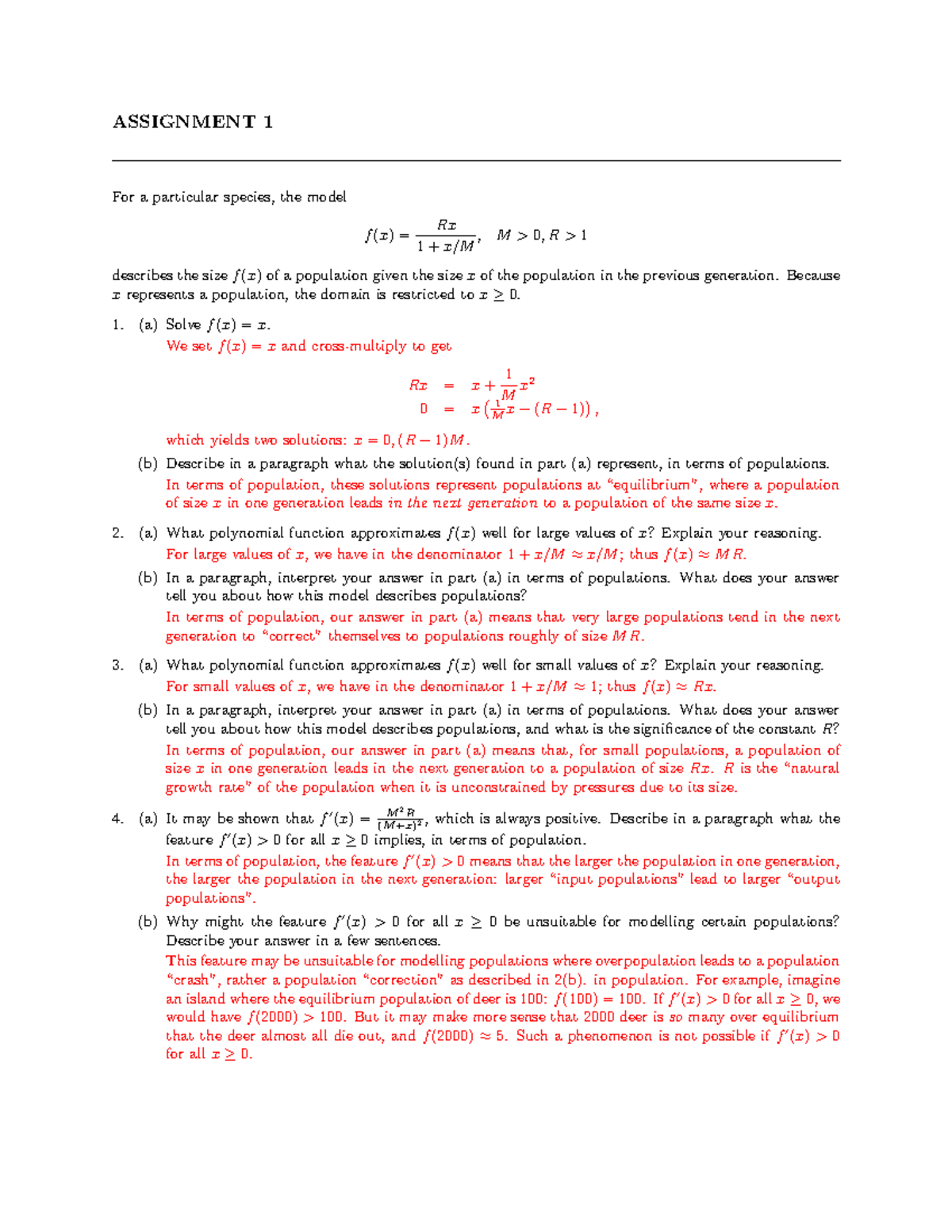 Assignment 1 solutions - ASSIGNMENT 1 For a particular species, the ...