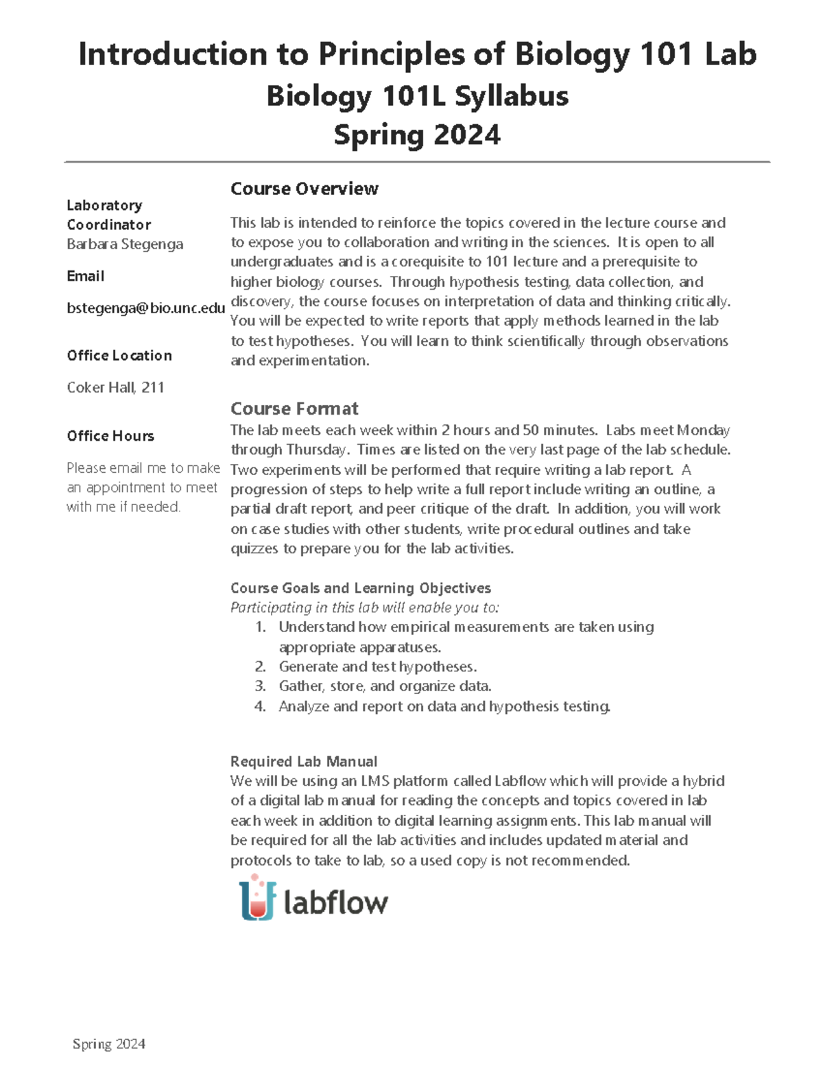 Biology 101L Syllabus Spring 2024 - Spring 2024 Introduction to ...