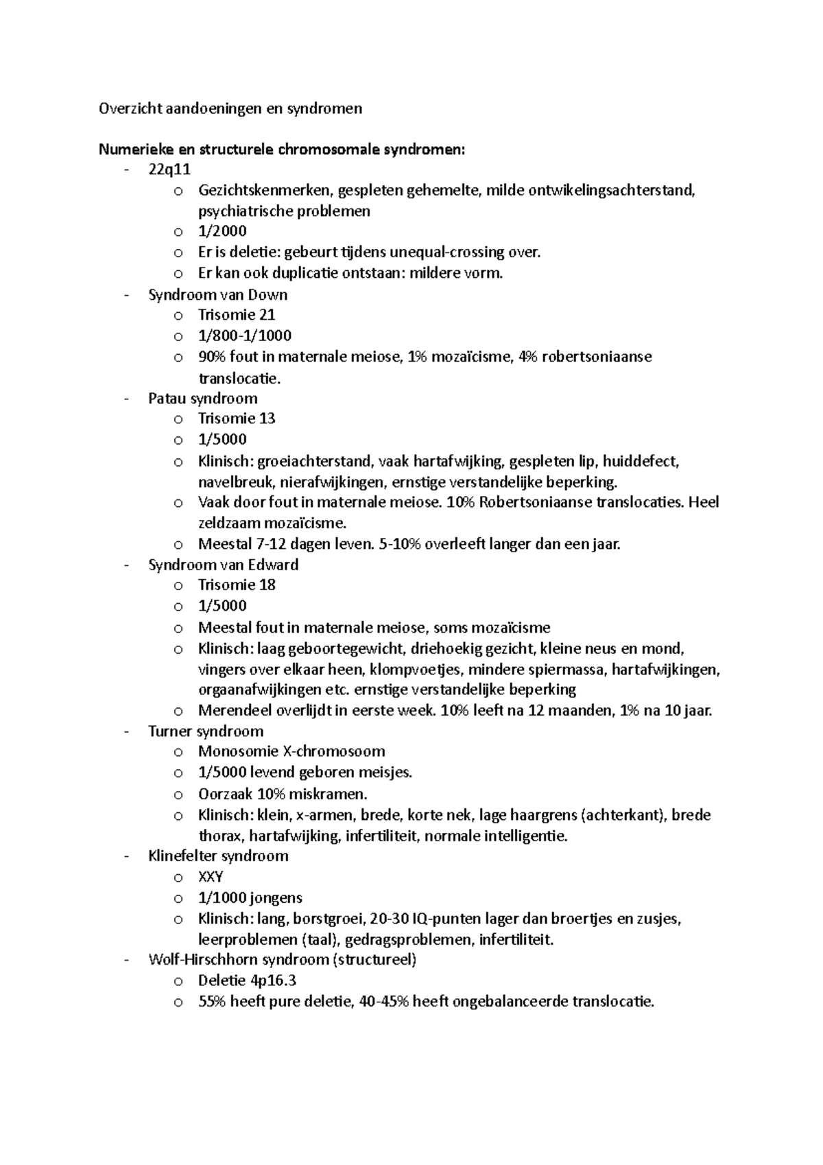 Overzicht aandoeningen en syndromen - Overzicht aandoeningen en ...