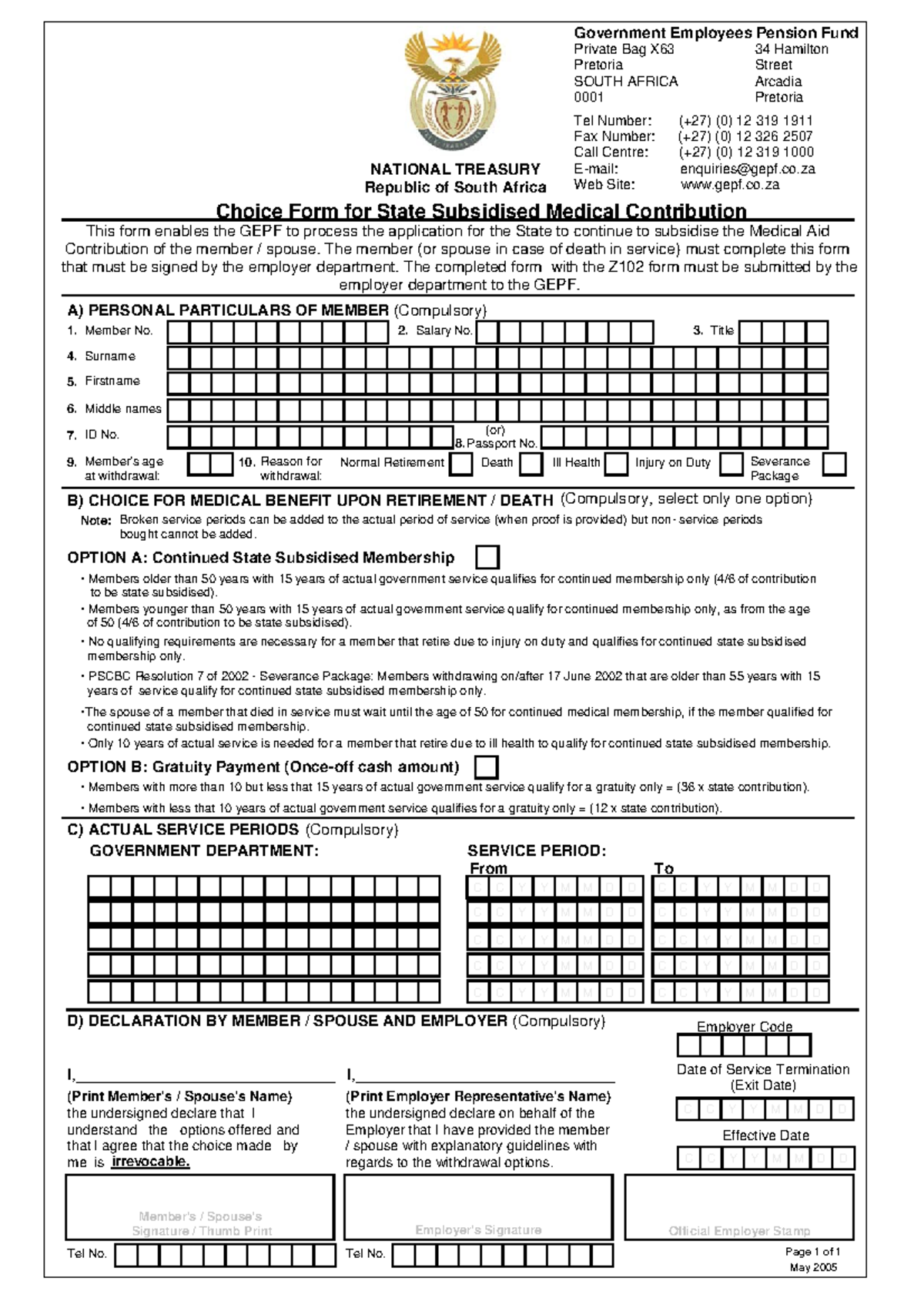 State Subsidised Medical Benefit Choice Form May 2005 - Government ...