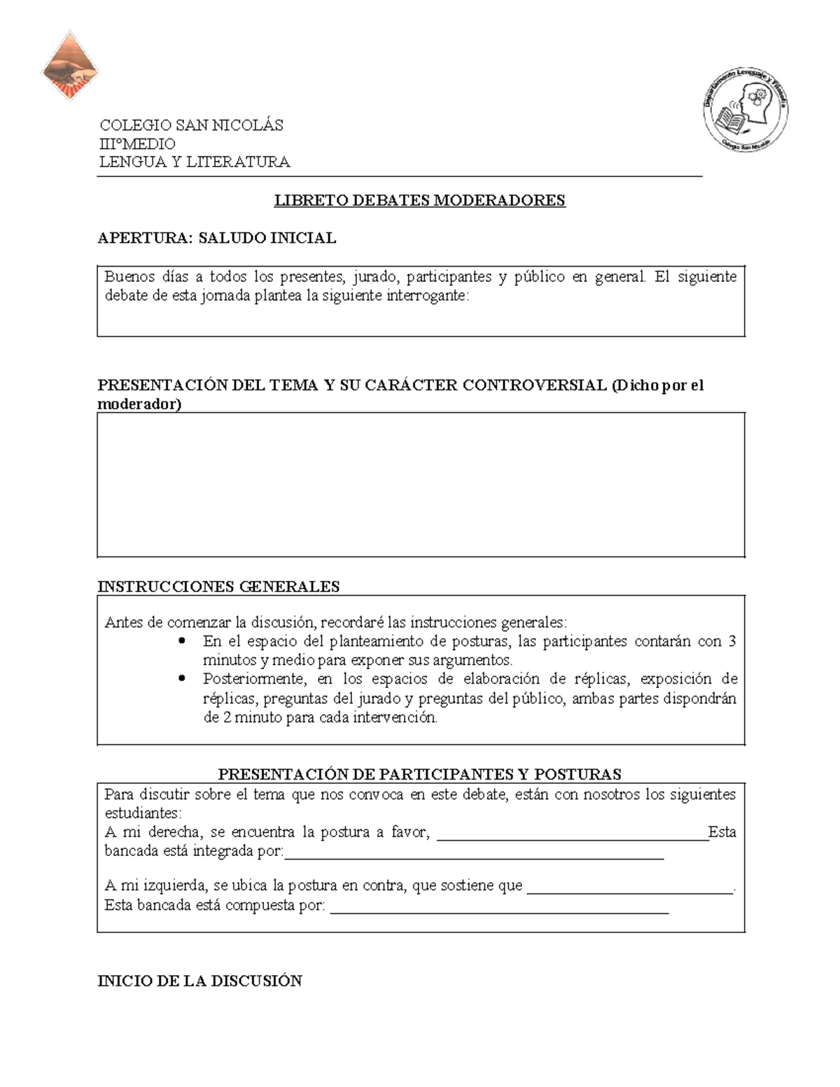 Libreto moderador - COLEGIO SAN NICOLÁS III°MEDIO LENGUA Y LITERATURA ...