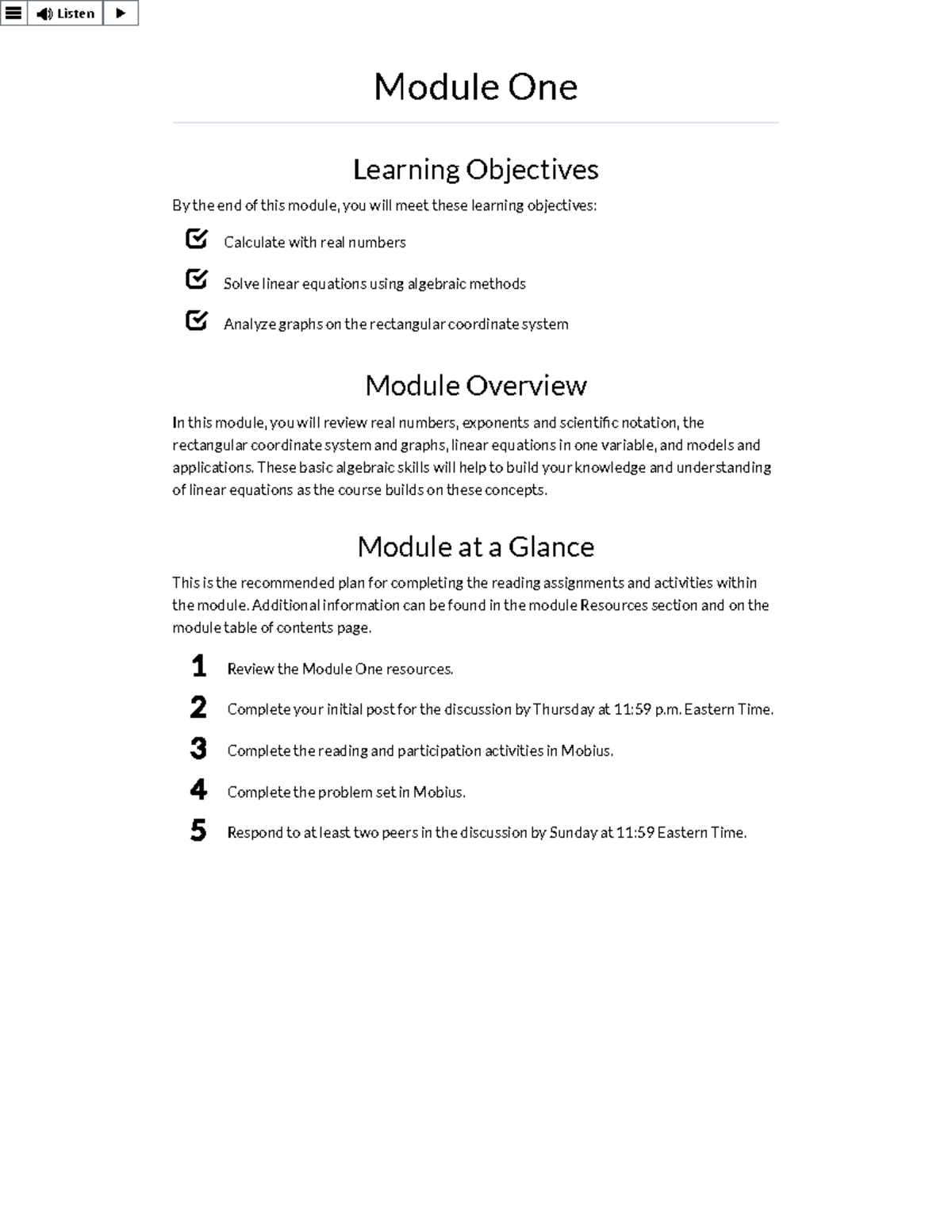 Module One Introduction - MAT-136-16689-M01 Intro to Quantitative Analysis 2024 C-4 (Jul - Aug ...