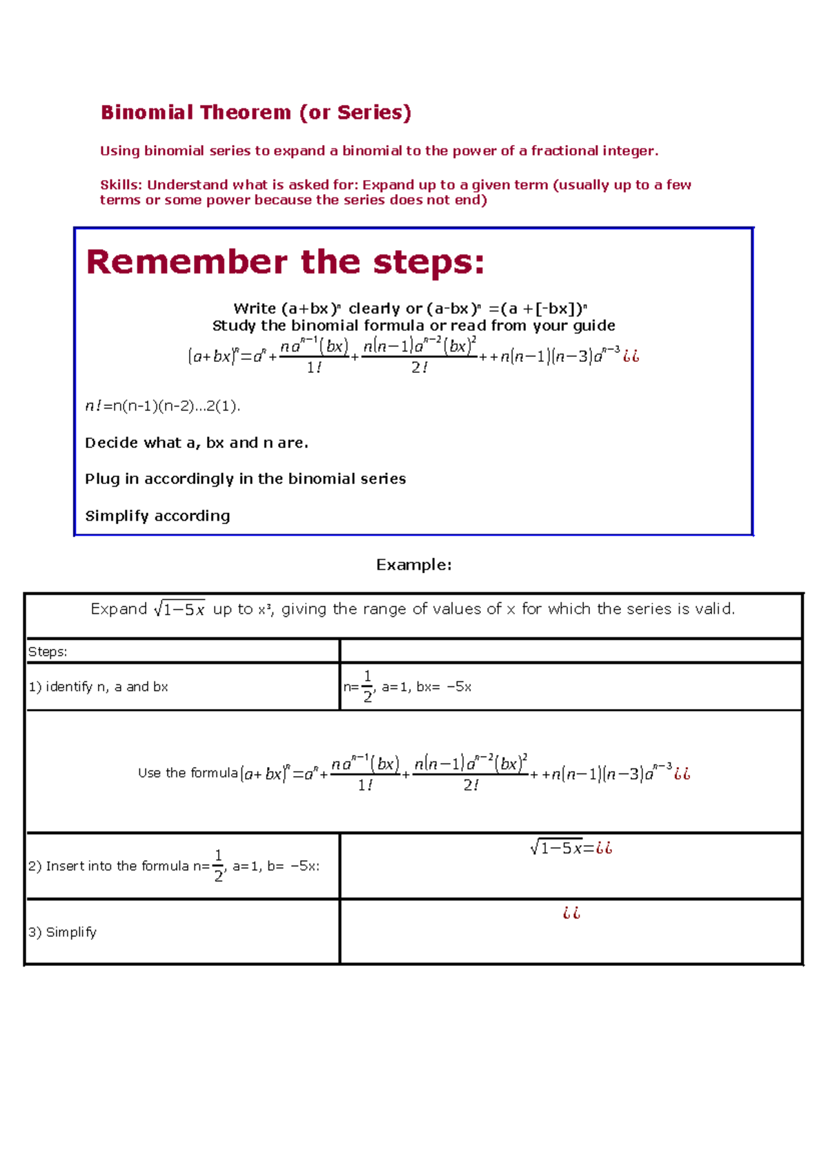 Binomial 3 - maths - Binomial Theorem (or Series) Using binomial series ...