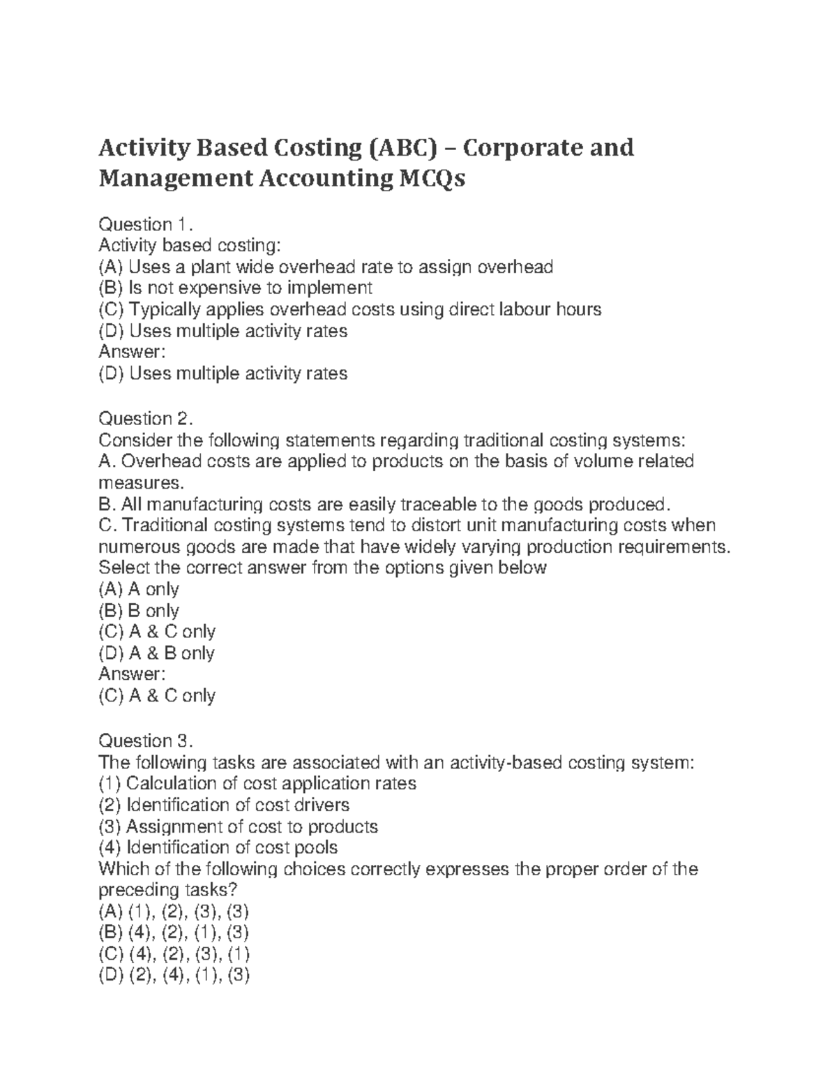 Abc - Notes - Activity Based Costing (ABC) – Corporate and Management ...