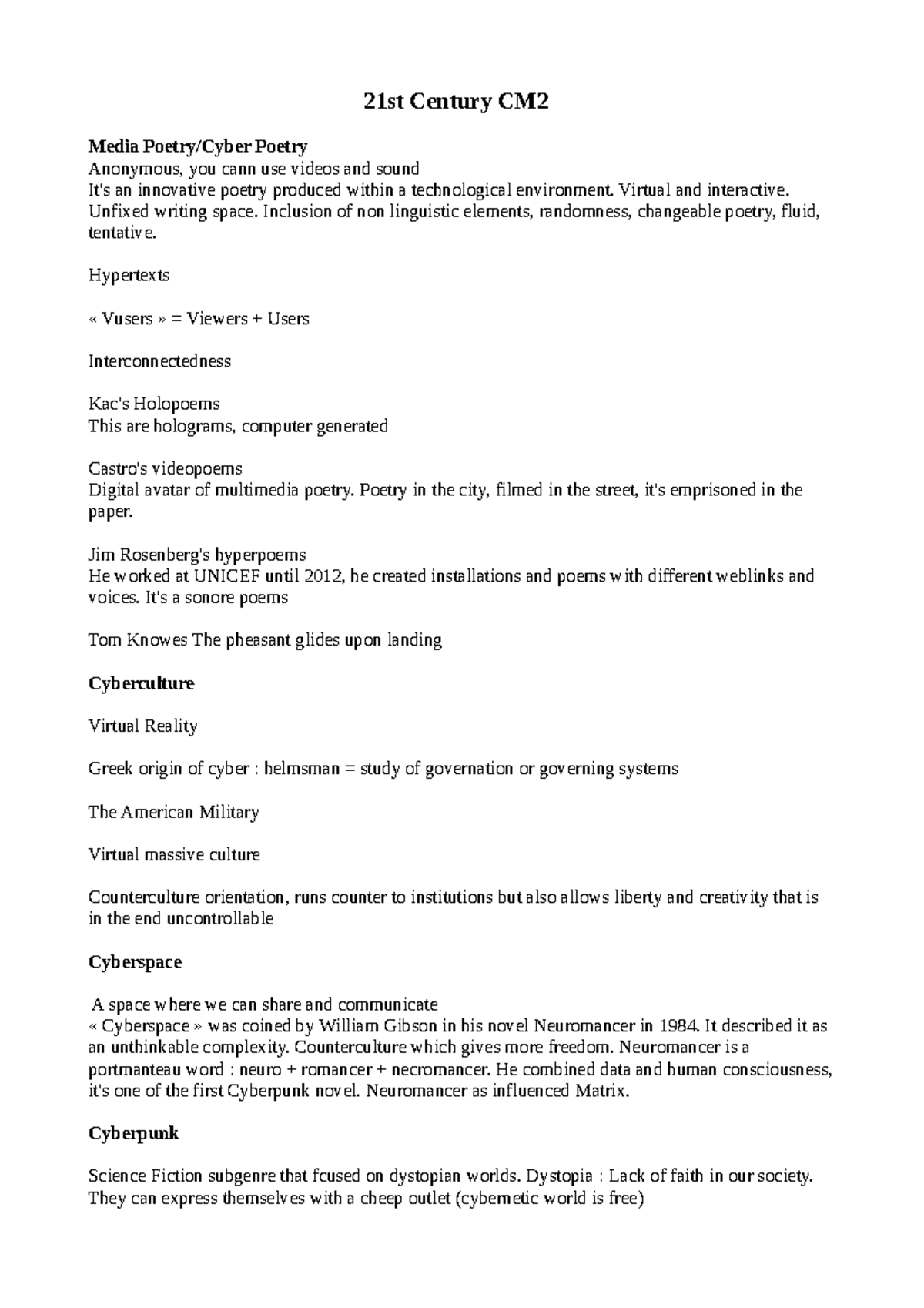 CM2 - Notes de cours 2 - 21st Century CM2 Media Poetry/Cyber Poetry ...