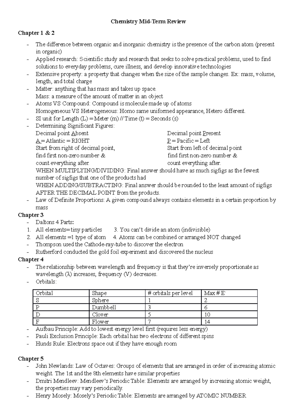 Chemistry Mid-Term Review - Chemistry Mid-Term Review Chapter 1 & 2 The difference between - Studocu