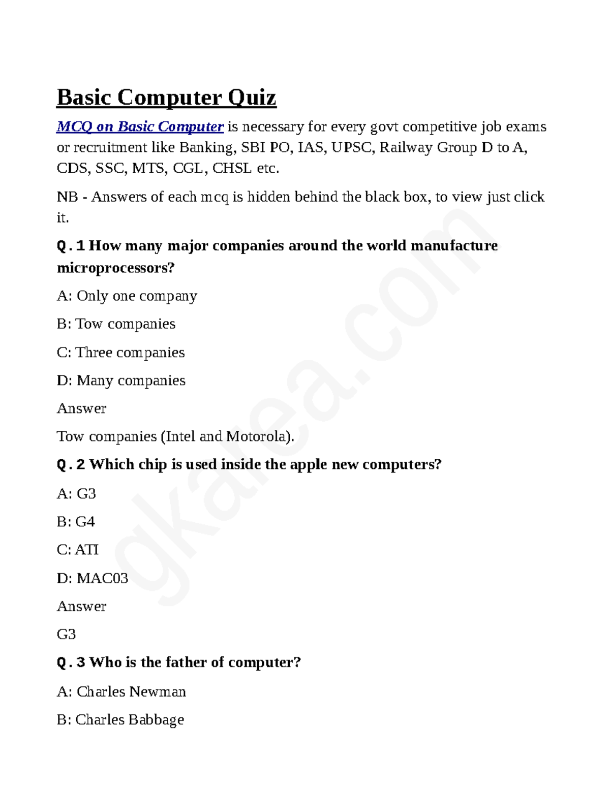 424859018 mcq basic computer pdf - Basic Computer Quiz MCQ on Basic ...