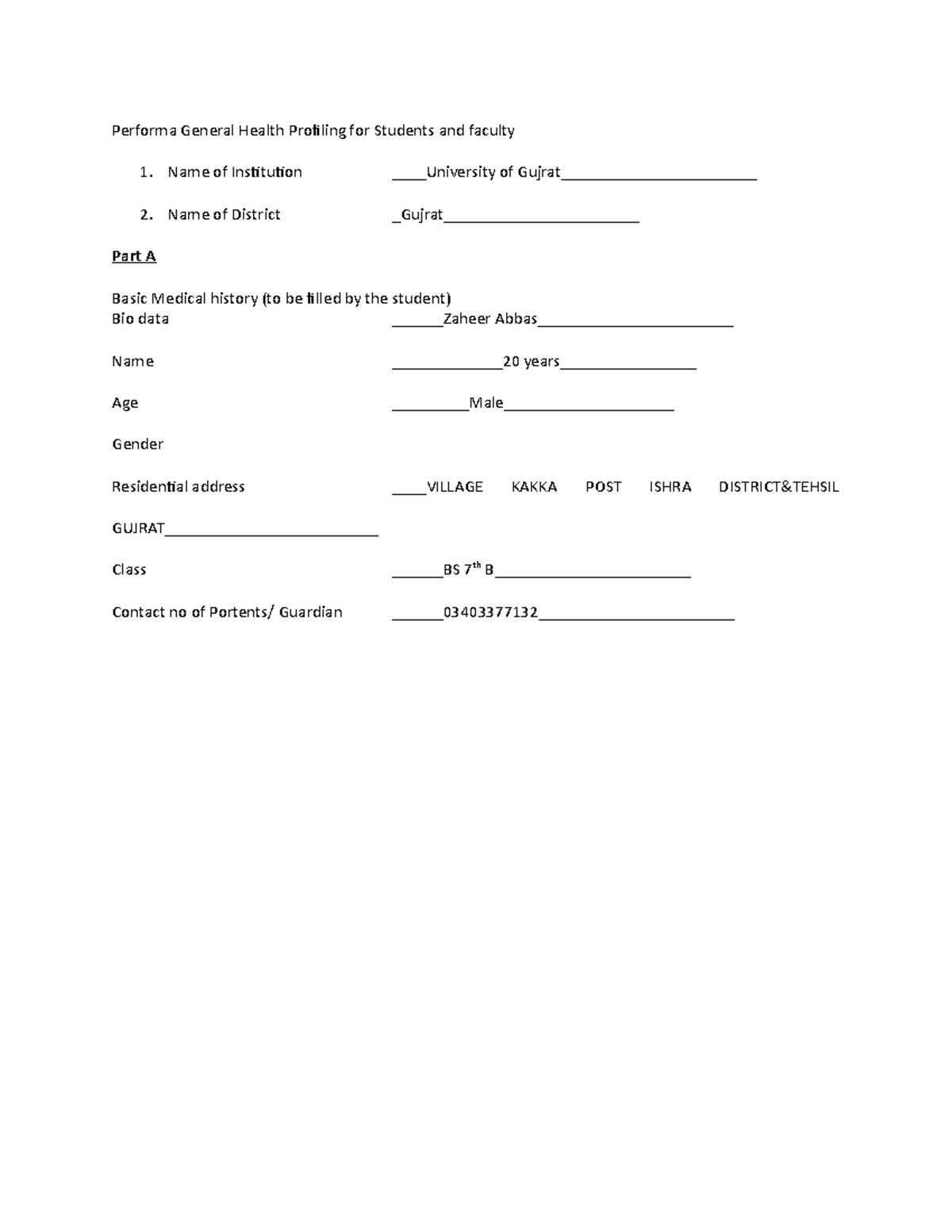 Zaheer's performa for health - Performa General Health Profiling for ...