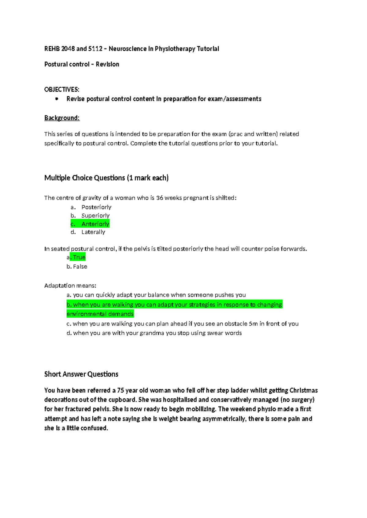 2a. Postural control revision - REHB 2048 and 5112 – Neuroscience in ...